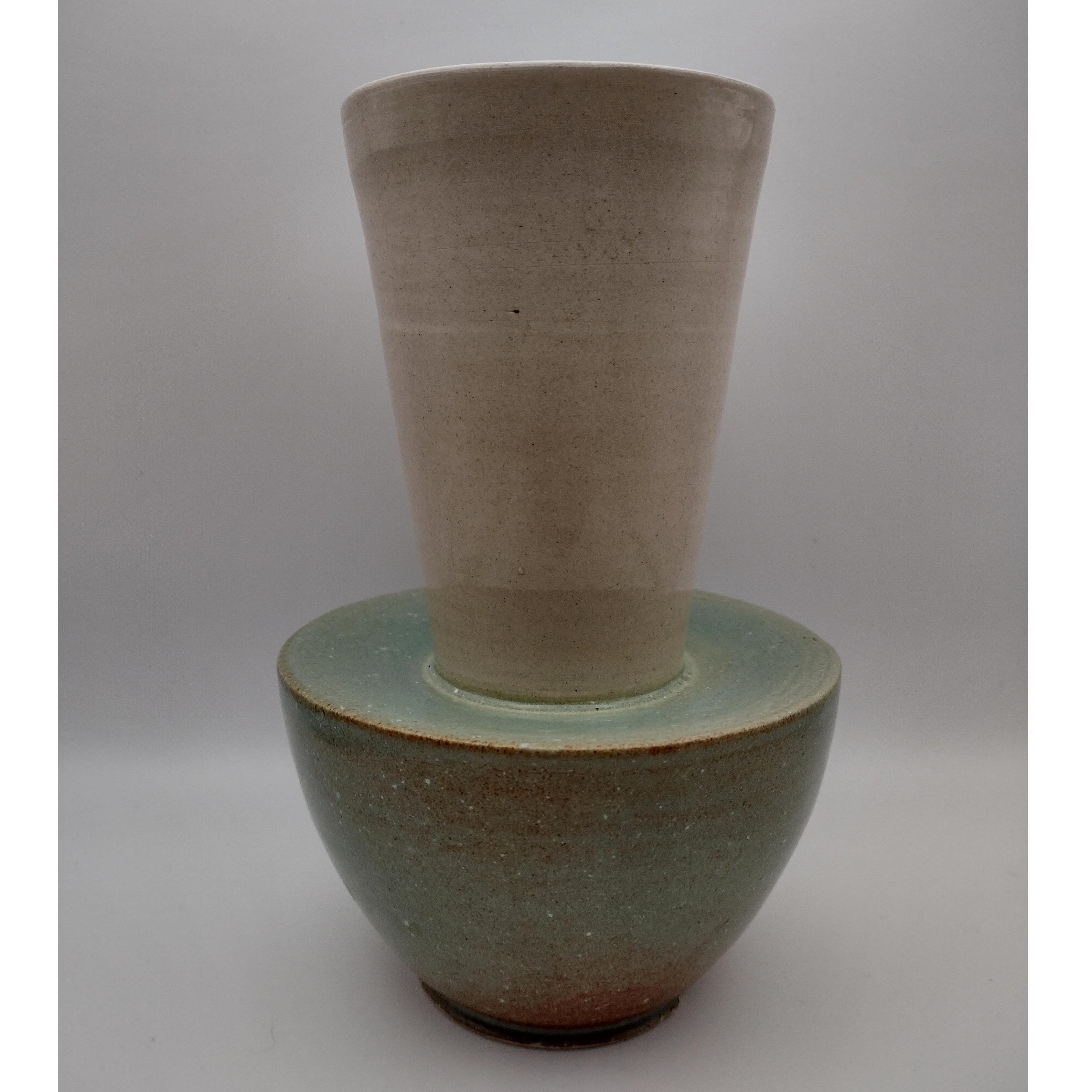 Vintage, MCM Style, Angular, Ceramic Vase. Signed Ritken. Green, Copper ...