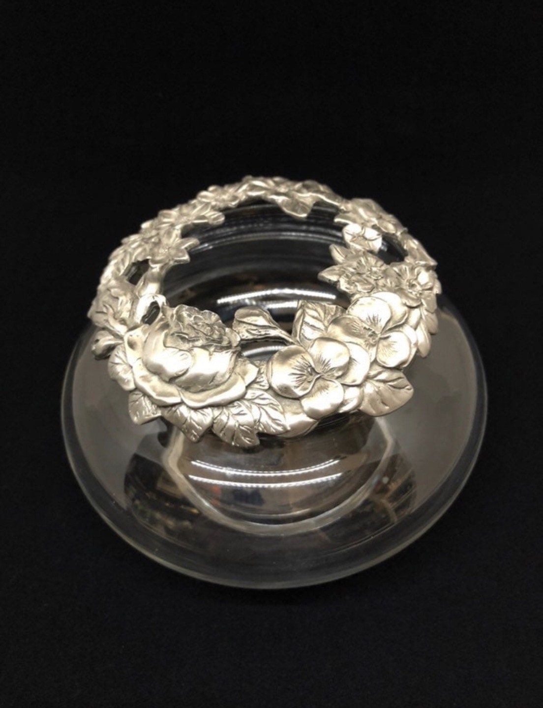 Vintage Seagull Pewter Flowers Potpourri / Trinket Jar