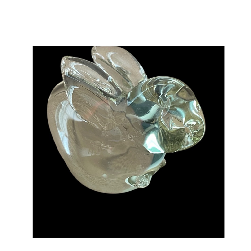 Vintage Hand Blown Clear Glass Bunny Paperweight Figurine