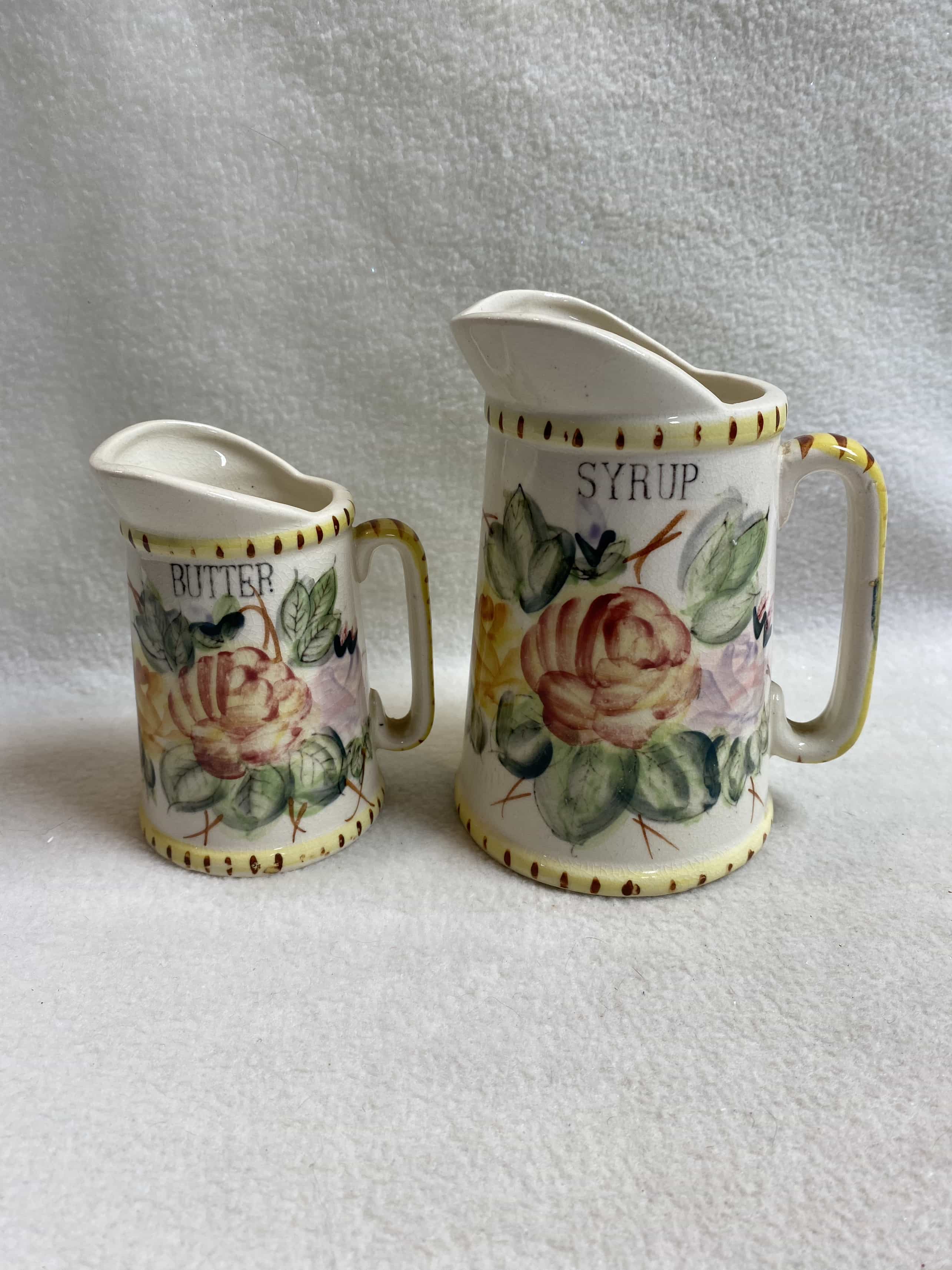 Vintage Syrup and Butter Pitchers with Floral Design (V194)
