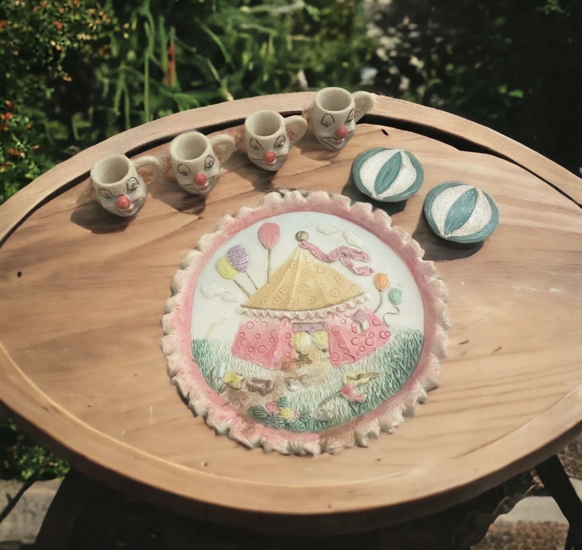 Vintage Miniature Collectible Tea Set Circus Themed 7 Piece