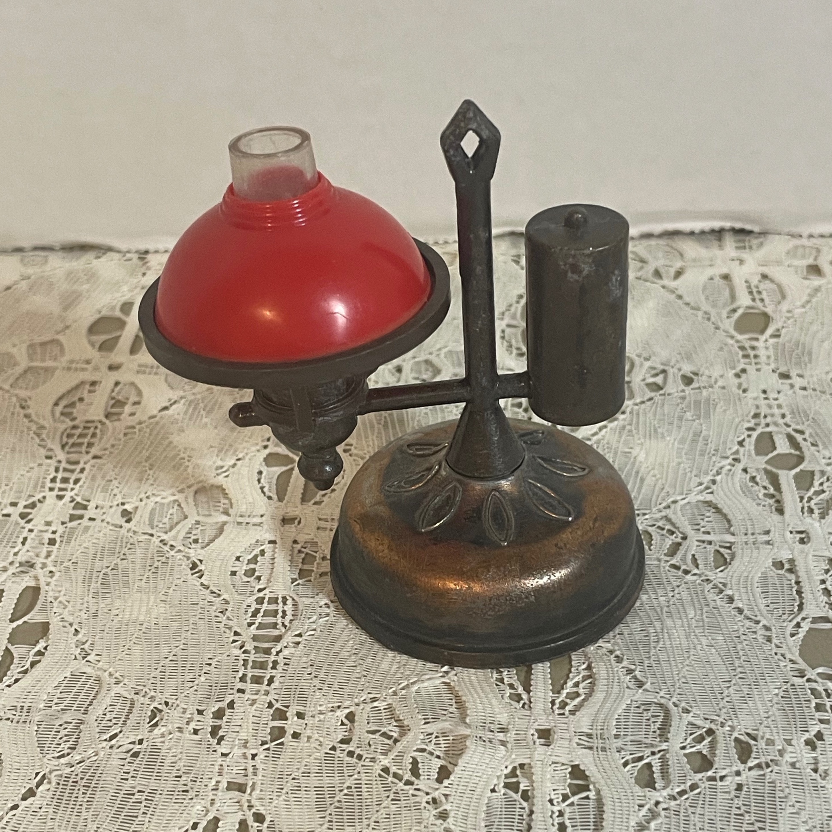 Vintage Miniature Red Oil Lamp Pencil Sharpener