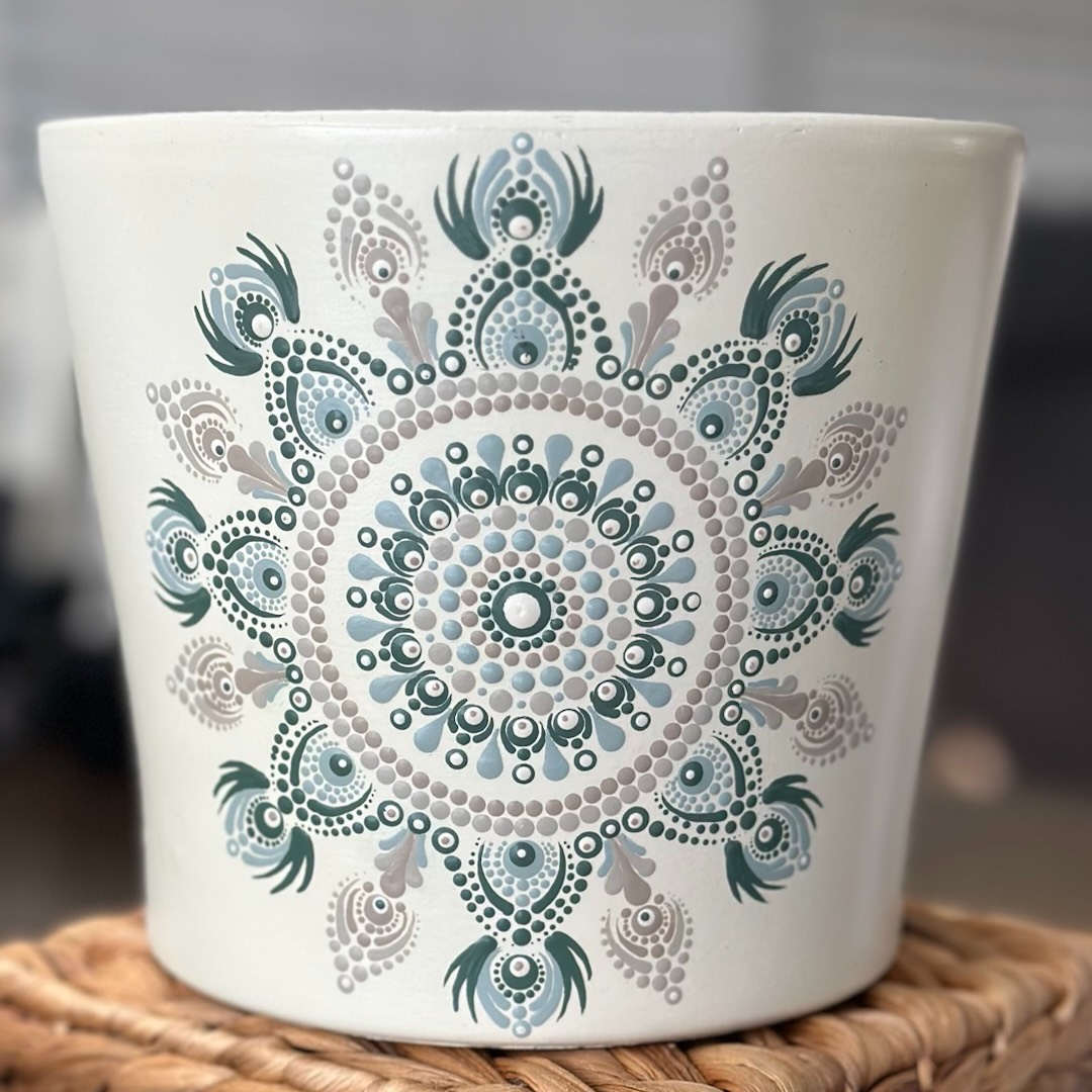 PRE-ORDER 6.7 inch terracotta pot (6.7 x 5.5) warm white/tans, greens