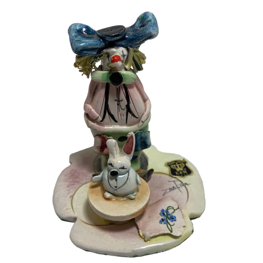 ZamPiva Italy Spaghetti Hair Clown And Rabbit Figurine. Signed