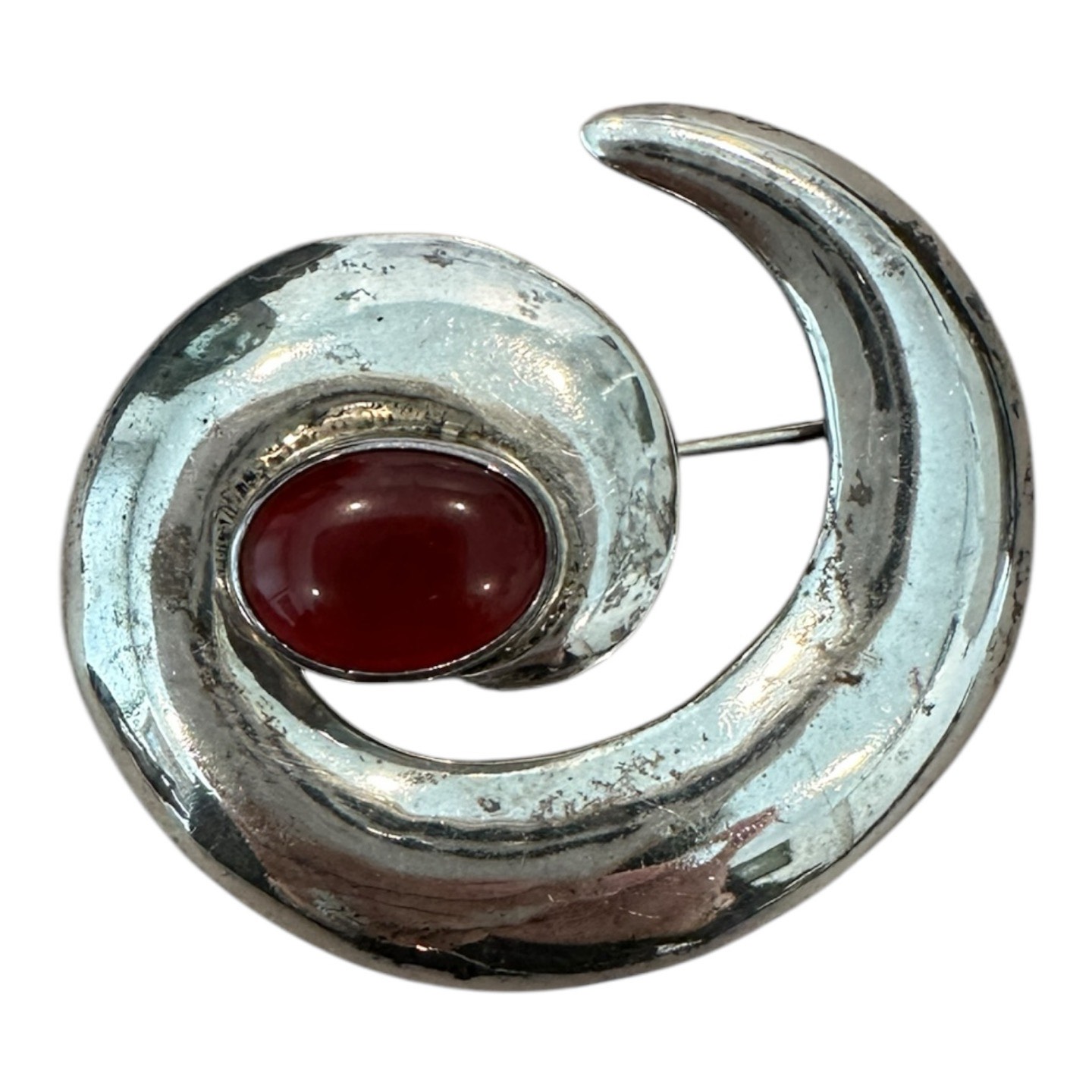 Navajo Hallmark Sterling amber pin one and three-quarter inches