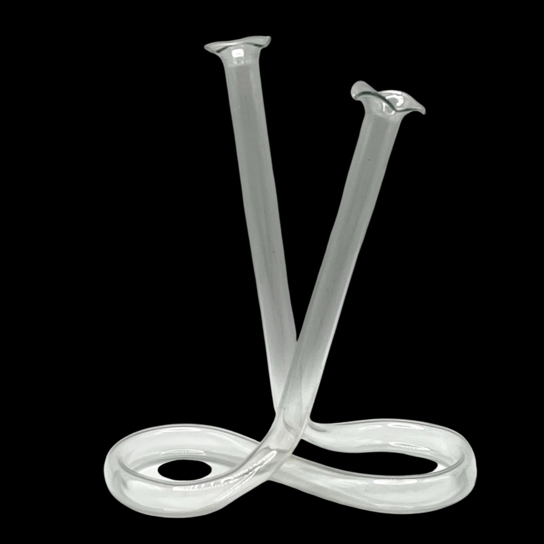 Hand Blown Infinity Tube Clear Glass Double Bud Vase Ruffled Edges ...