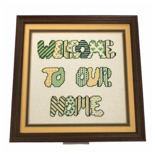 Embroidered Welcome To Our Home Frame Wall Hanging Decor Retro Yellow ...