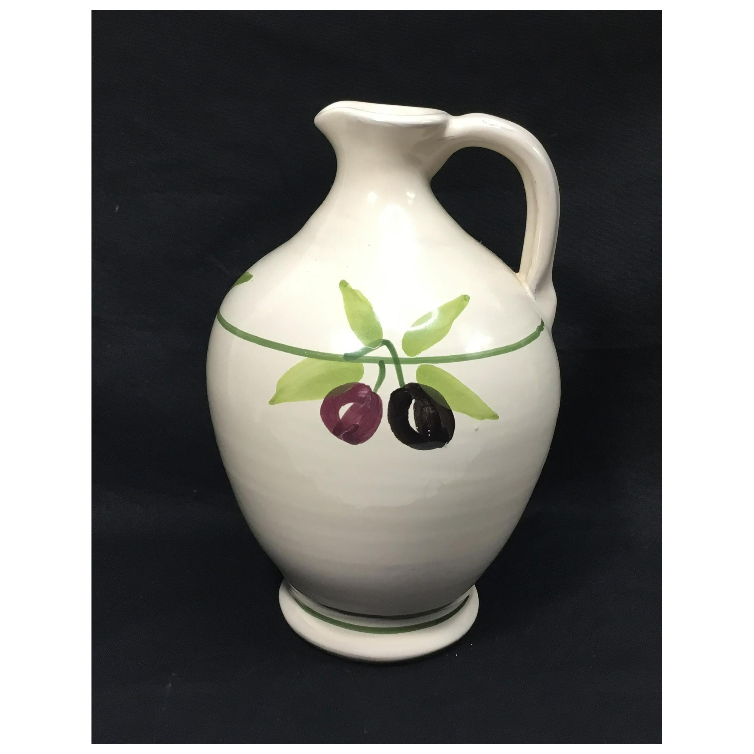 Italian artisan pottery olive oil pitcher, small, vintage, hand painted