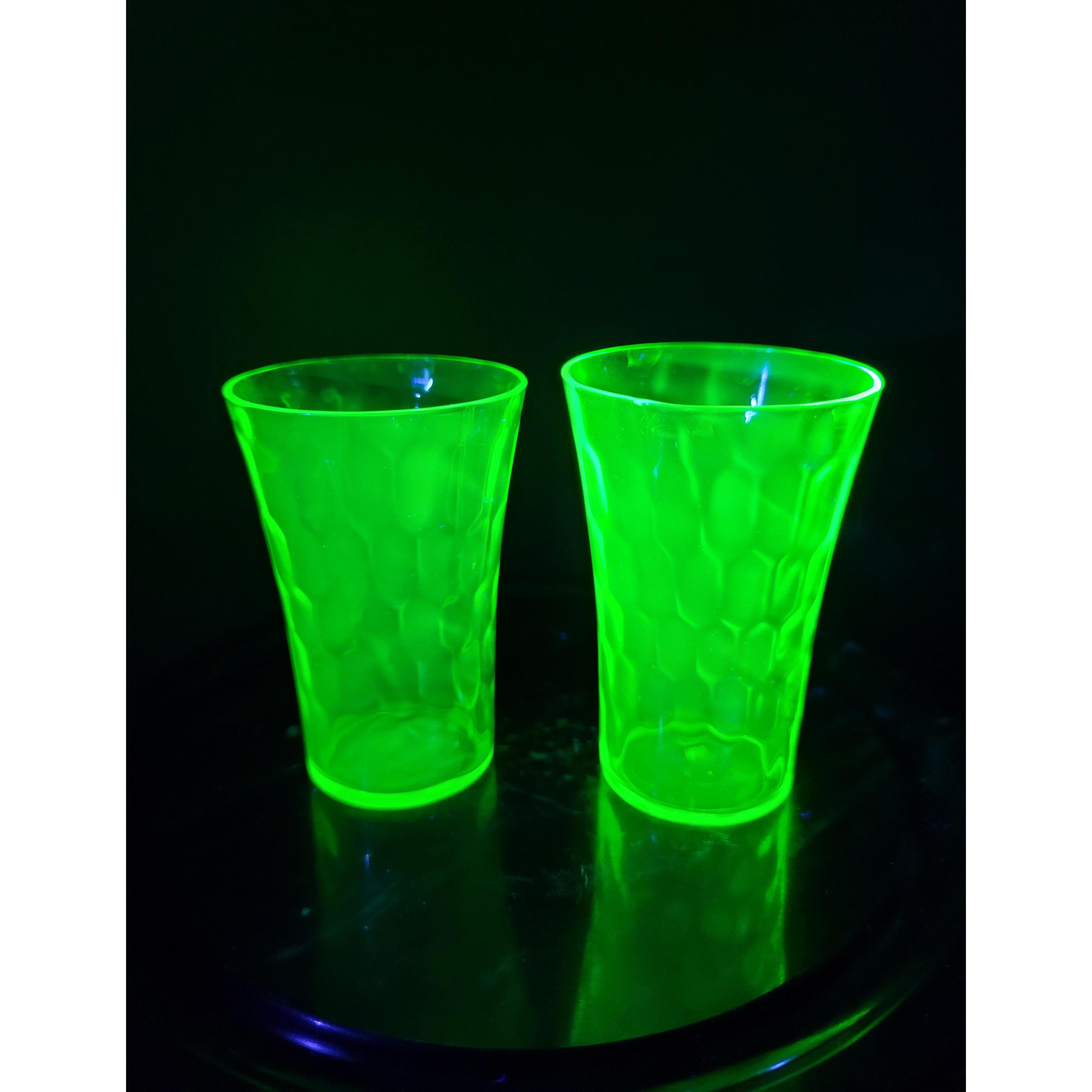 Vintage 30s Green Uranium Glass Shot Glasses - Set Of Two
