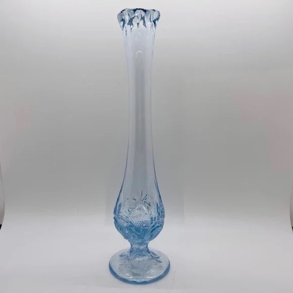 Vintage Blue Fenton Inverted Strawberries Leaves Small Swung Bud Vase ...