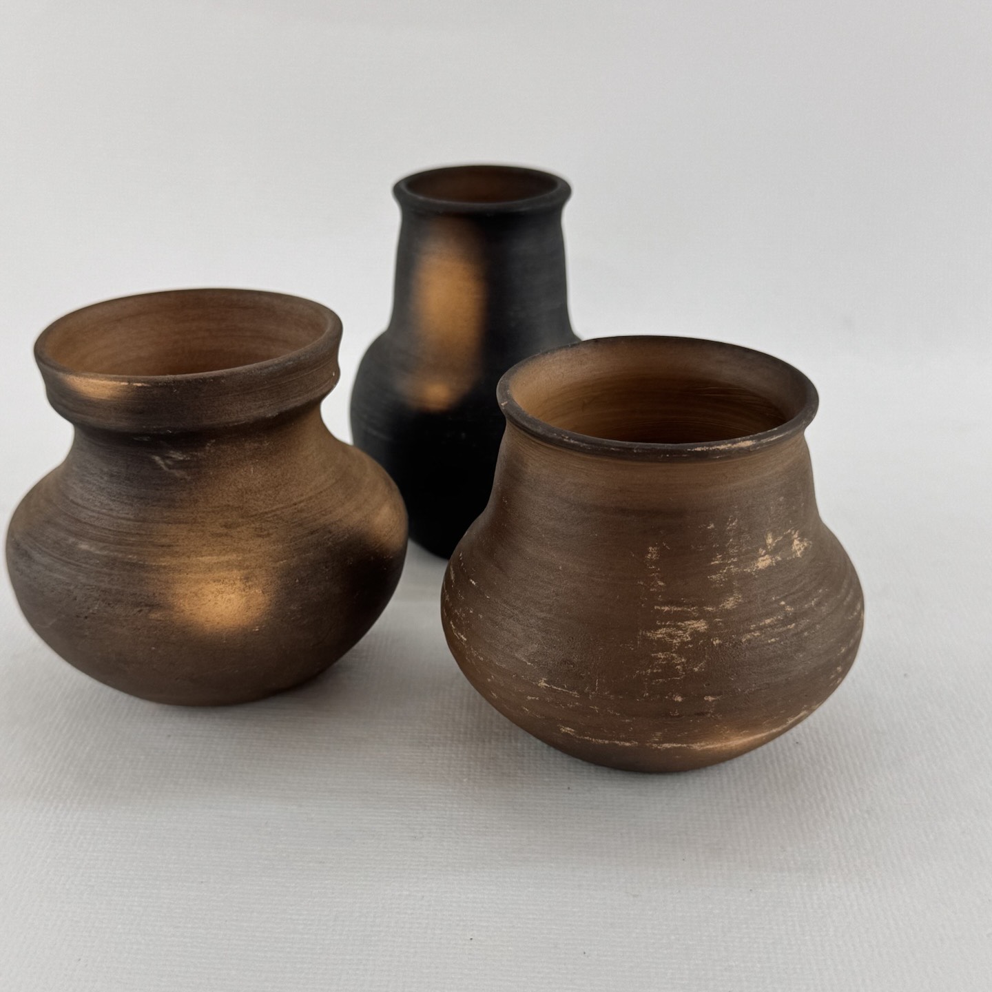 Handmade Studio Art Pottery Miniature Pots Set of 3 Possibly Raku???