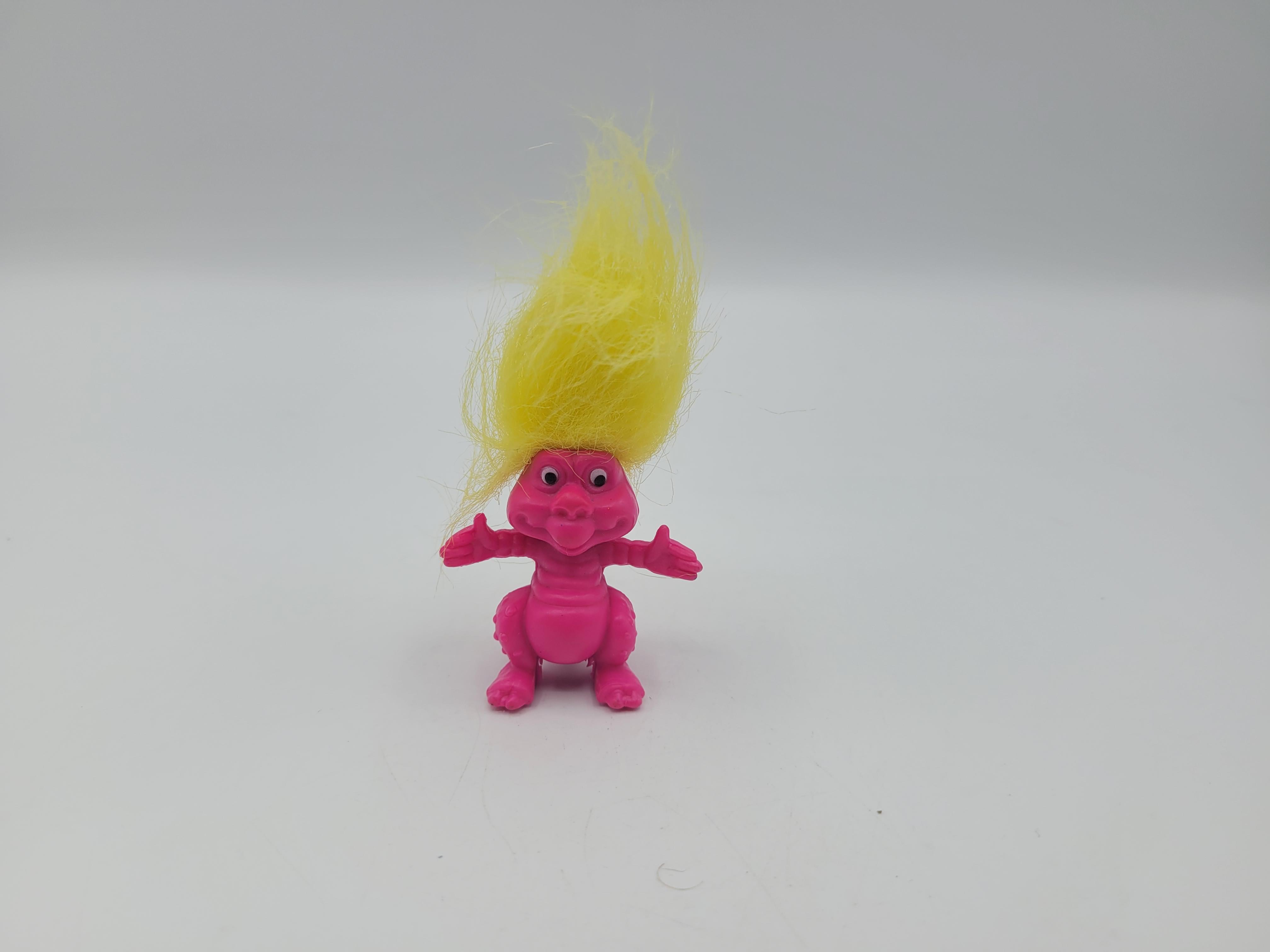 Vintage Weird Little Troll Dinosaur Pencil Topper Pink Purple Yellow Hair