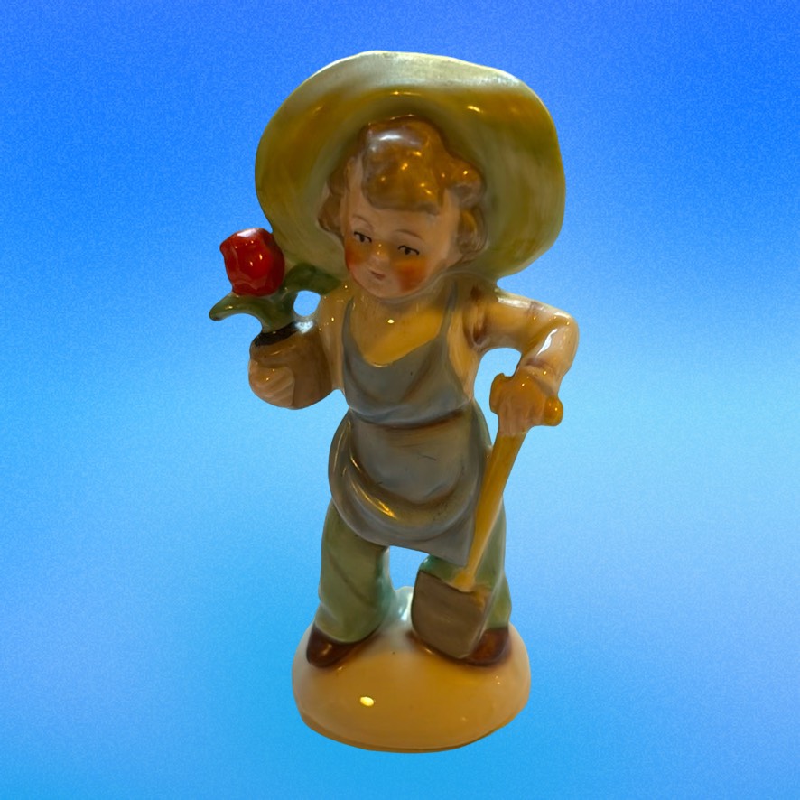 Vintage Porcelain Boy With Shovel Planting Tulip Made In Germany