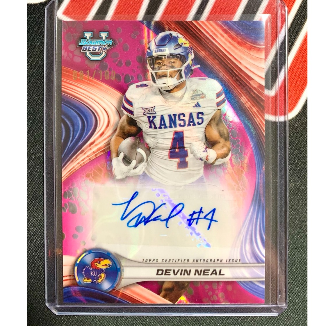 2024 Bowman’s Best U Devin Neal Pink Auto /100 Kansas Jayhawks Football