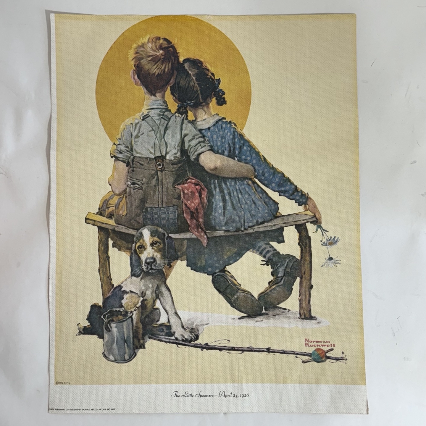 Norman Rockwell The Little Spooners Boy Girl Gazing at the Moon Beagle Dog 1972 Lithograph 11 X 14