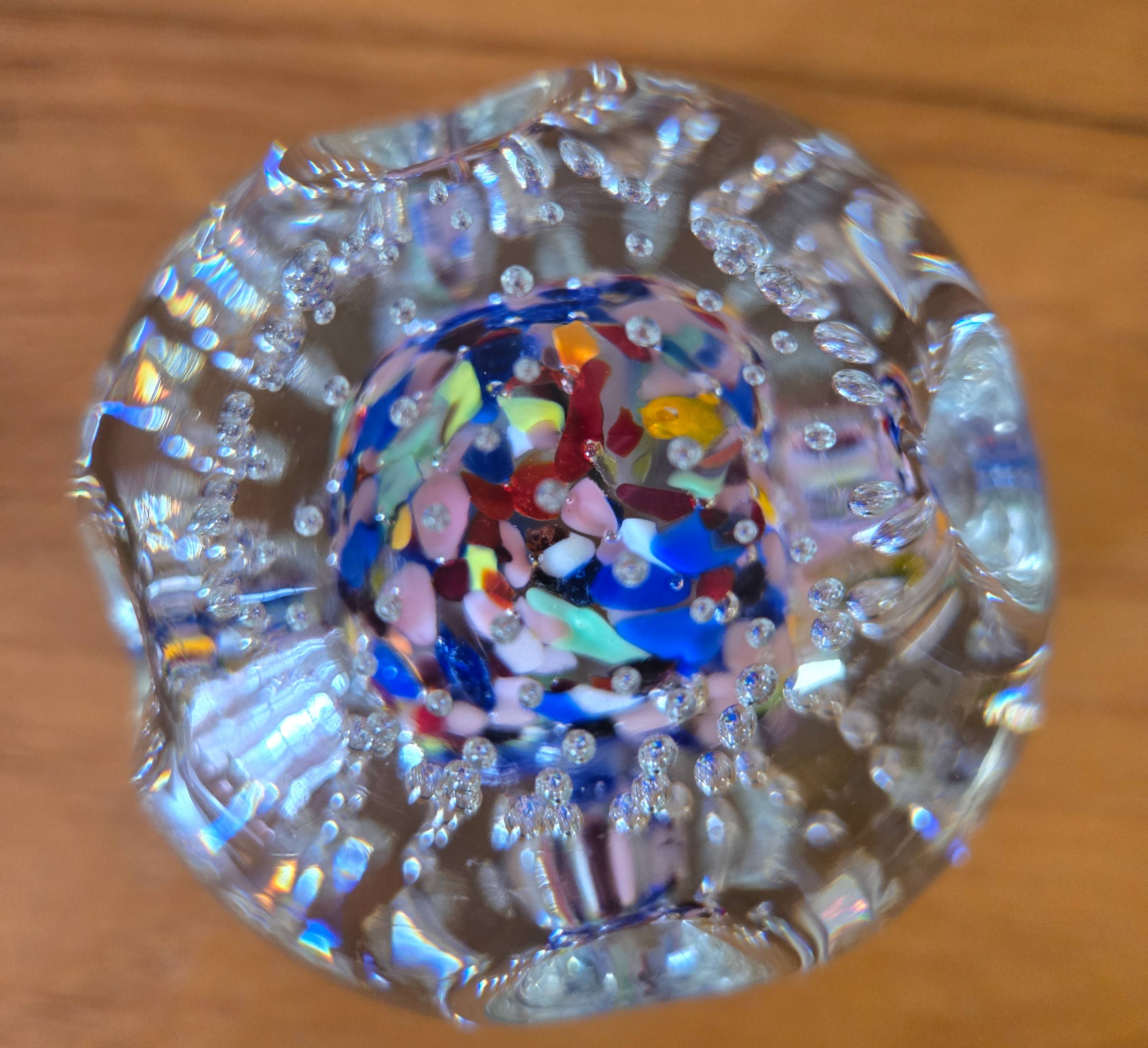 Paperweight 4-hole Controlled Bubble Vibrant Confetti Core 3.25"