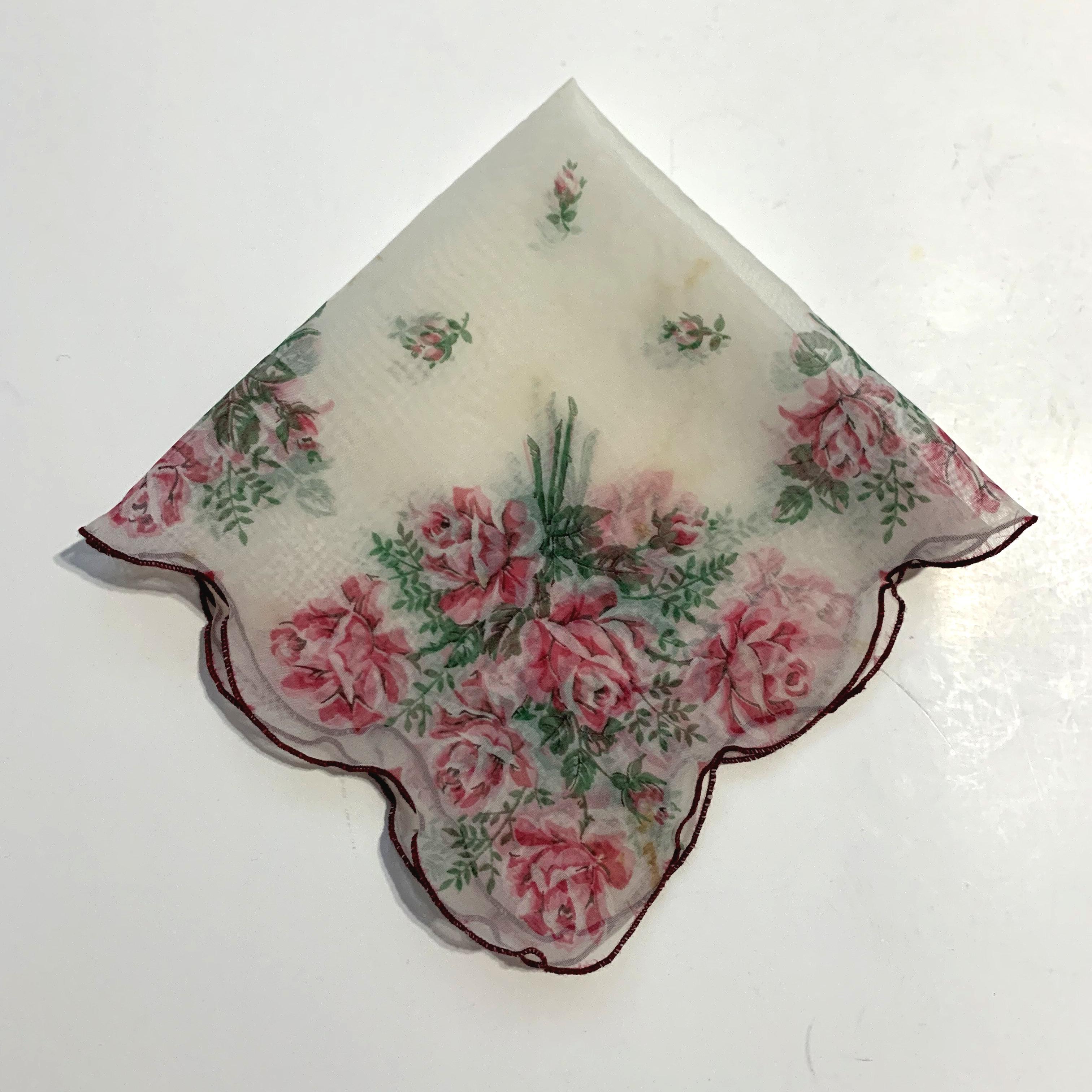 Sheer Floral Handkerchief Rose Bouquet Scallop Cottage Core Granny ...