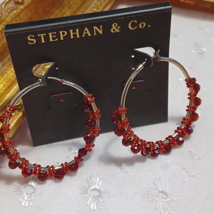 Vintage Stephan & Co. Red Beaded Hoop Earrings