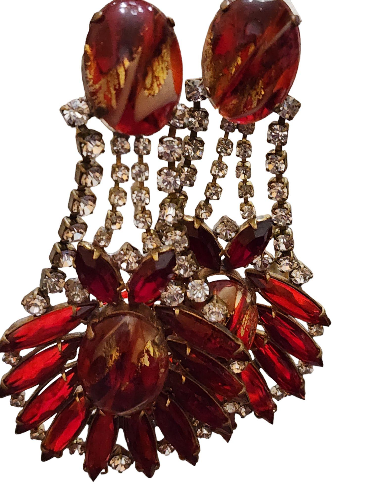 Fabulous Massive Czech Glass Chandelier Pierced Earrings (A2034)