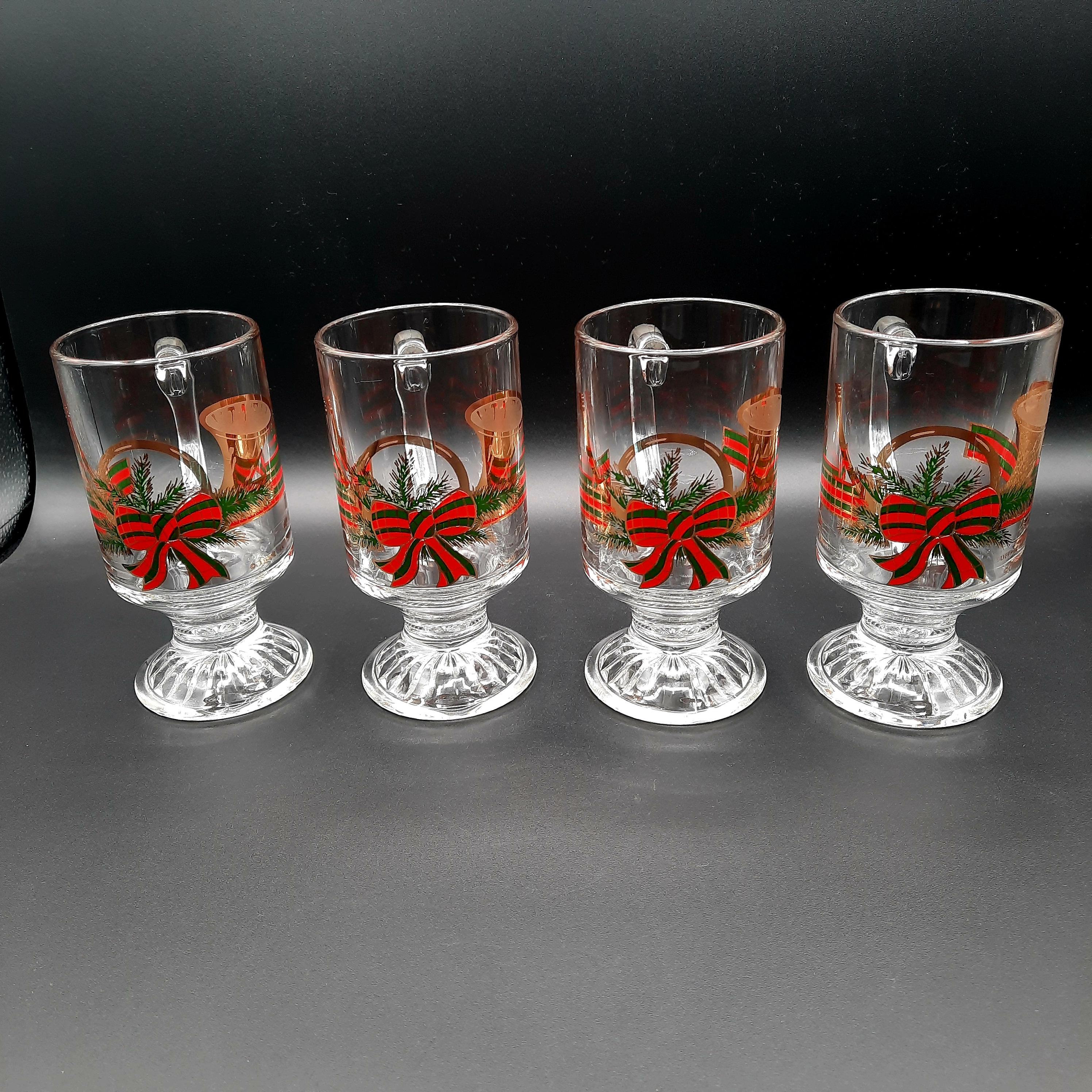 Vintage Culver Christmas Yule Horn Footed Mugs Set Of 4 Plaid Ribbon ...