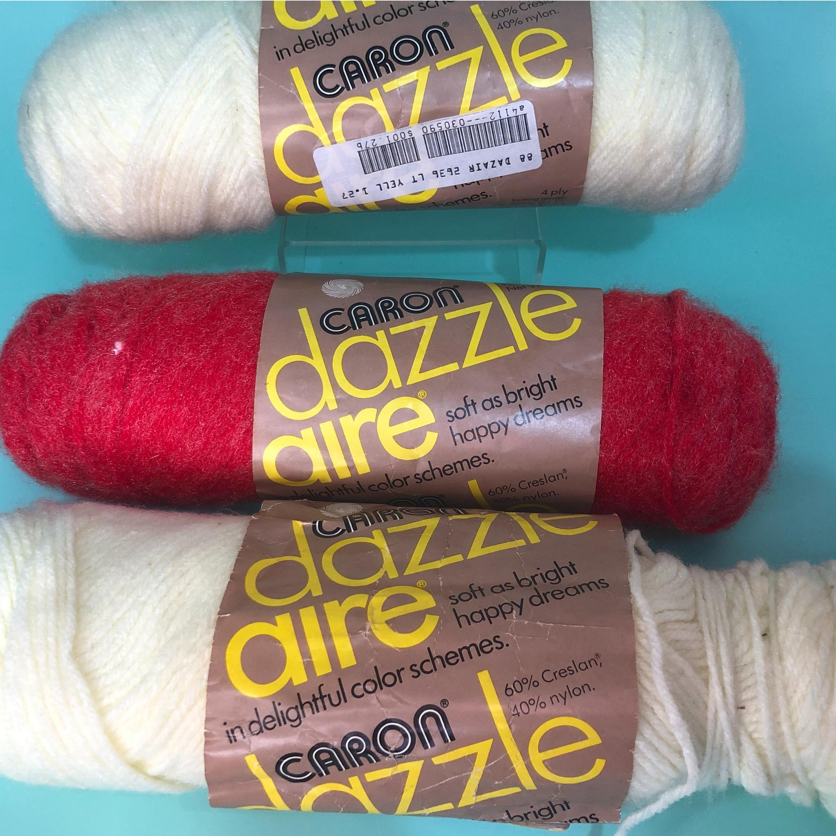 3 Skeins of Caron Dazzle Aire Yarn Yellow & Red Craft Supplies