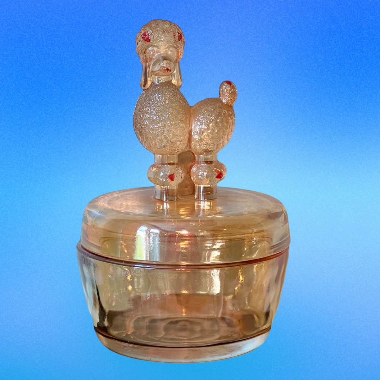 Vintage Jeanette Fancy Poodle Marigold Iridescent Powder Trinket Dish