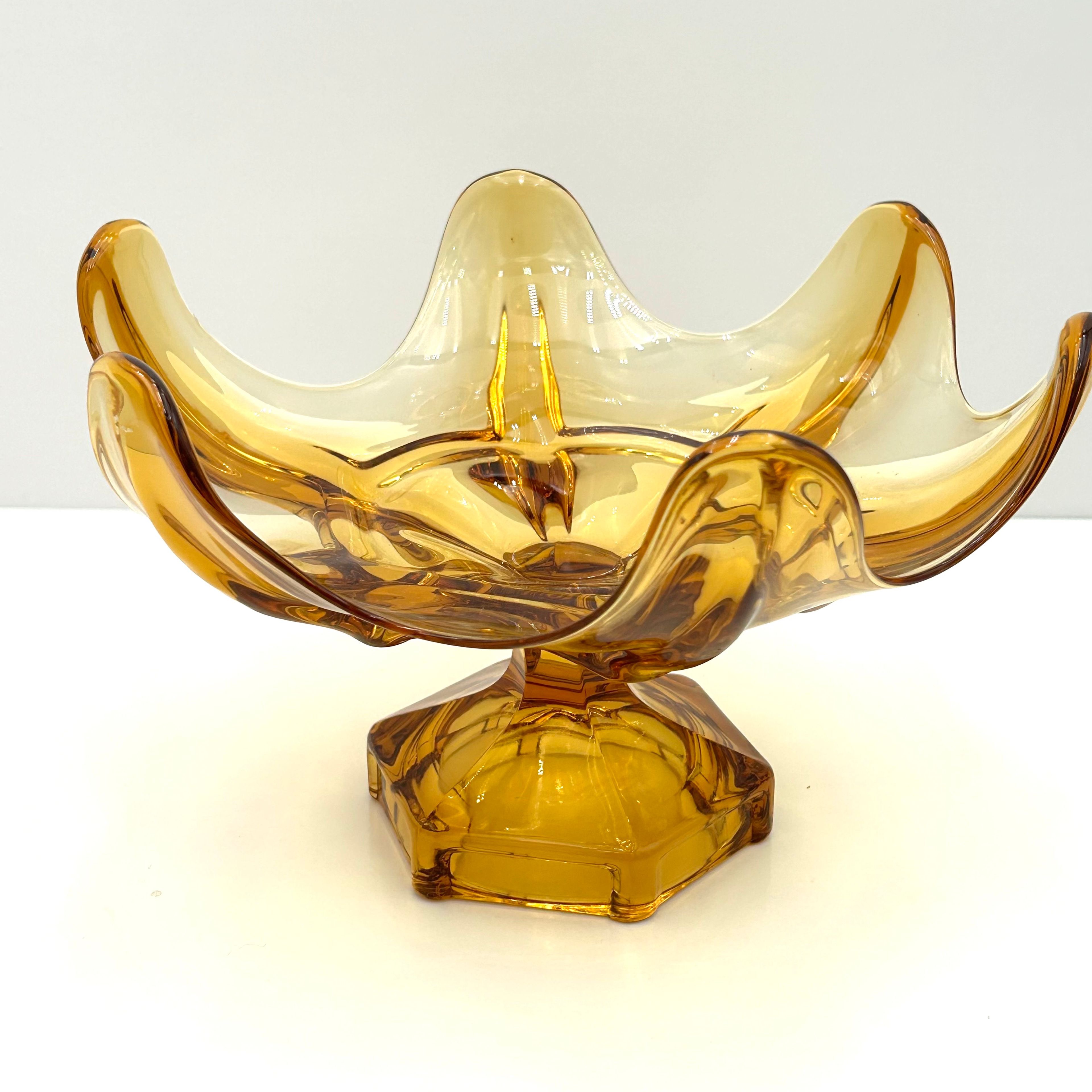 Viking Large Amber Six Petal Compote Bowl