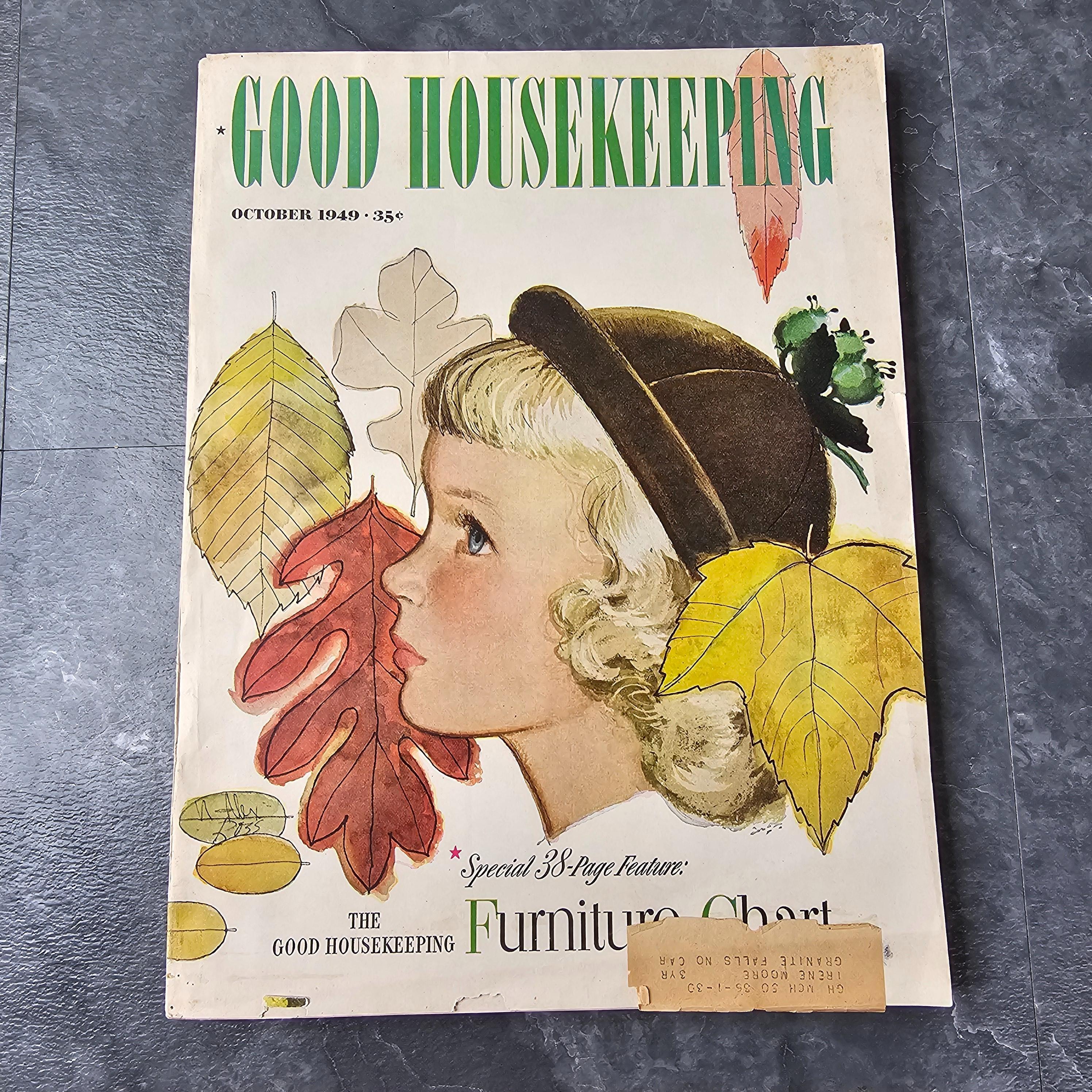 20 - GOOD HOUSEKEEPING Magazine October 1949 ALEX ROSS Cover Christmas Ads