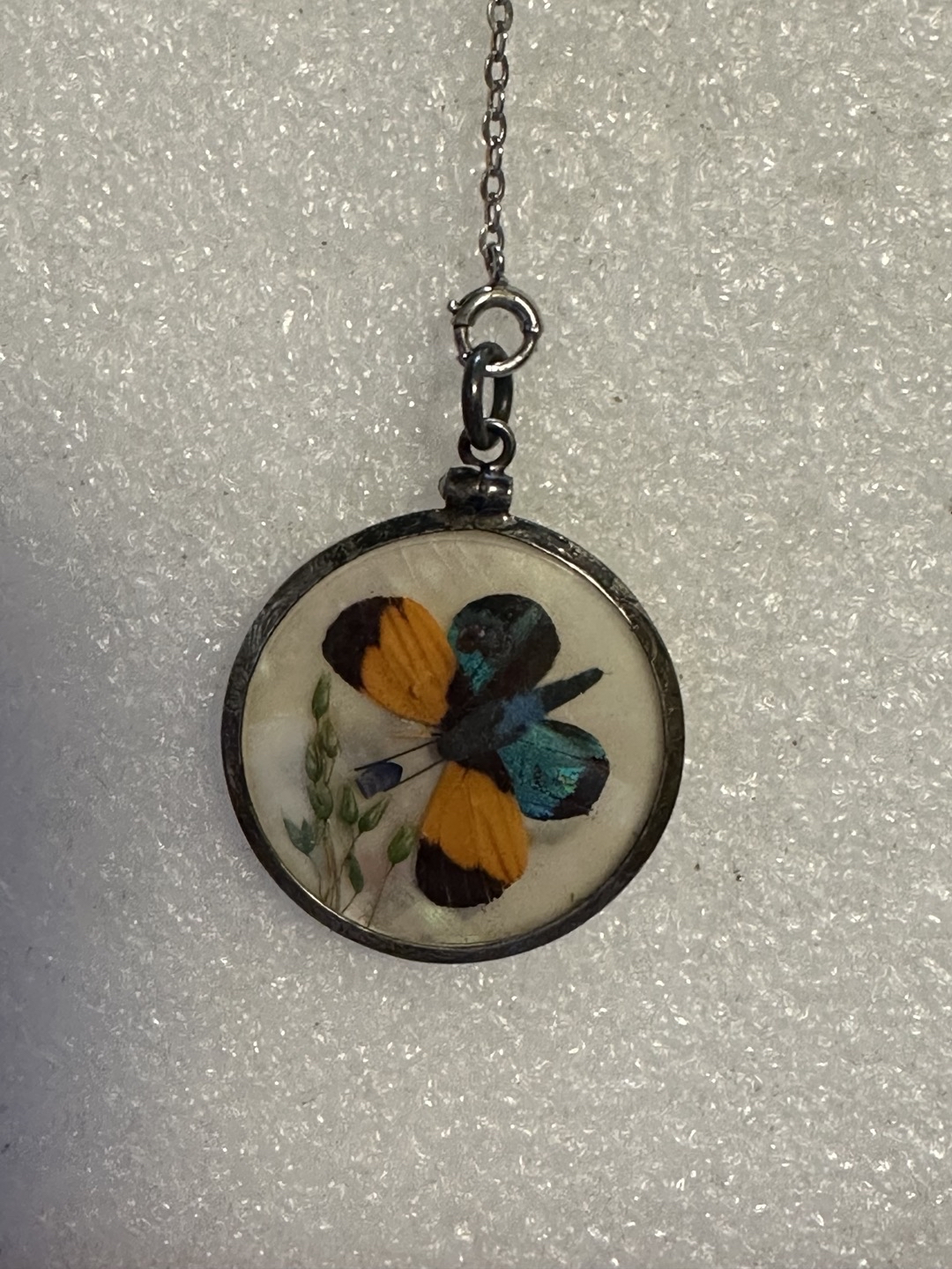Art Deco Double Sided Locket w/ Butterflies Sterling Y Chain