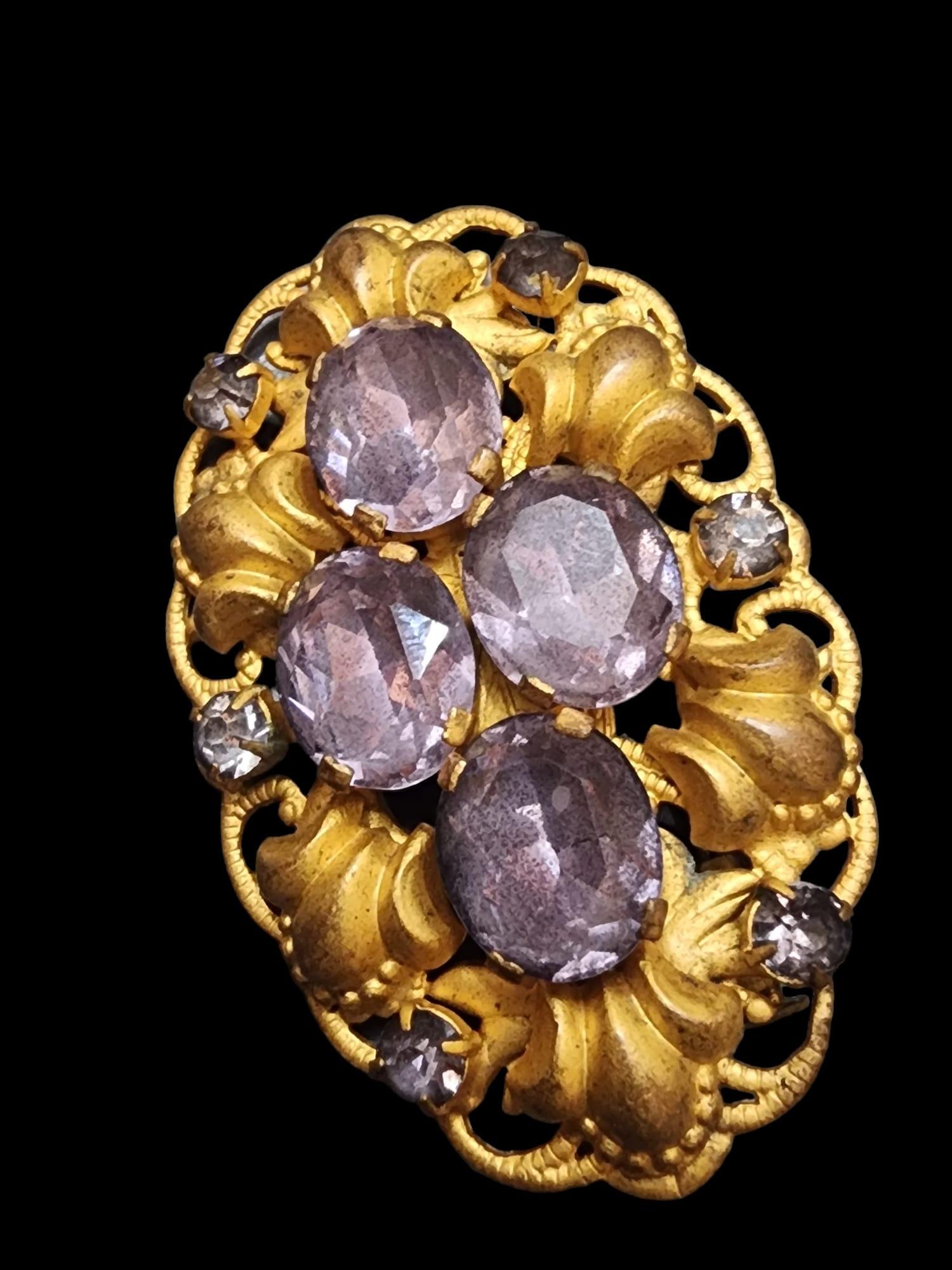 Exceptional Vintage Signed Czechoslovakia Brooch with Trombone Clasp ...
