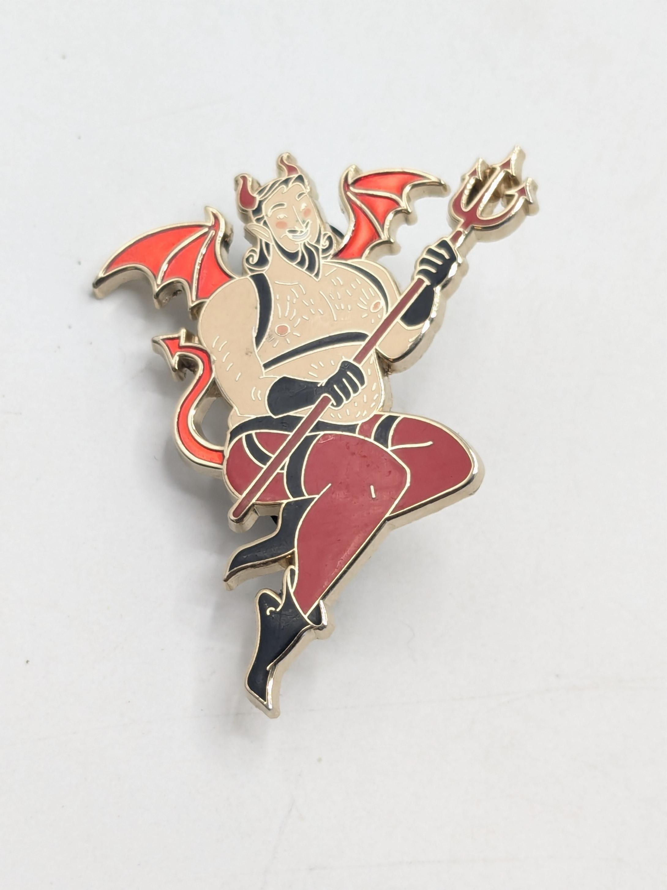 Pinsanity Devil Pin Up Boy Art Lapel Pin Gold Tone Enameled