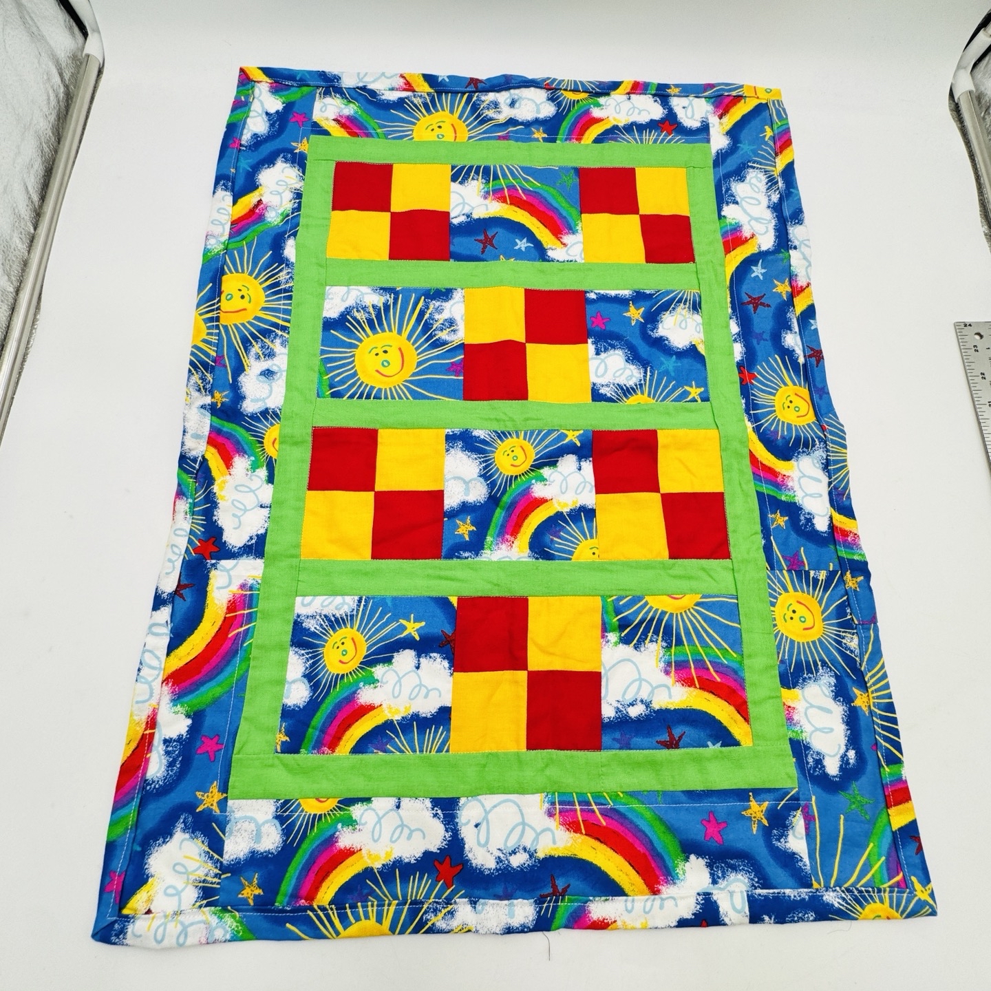 Bright Rainbow Sunshine Colorful Primary Colors Baby Quilt 20x26 Decor