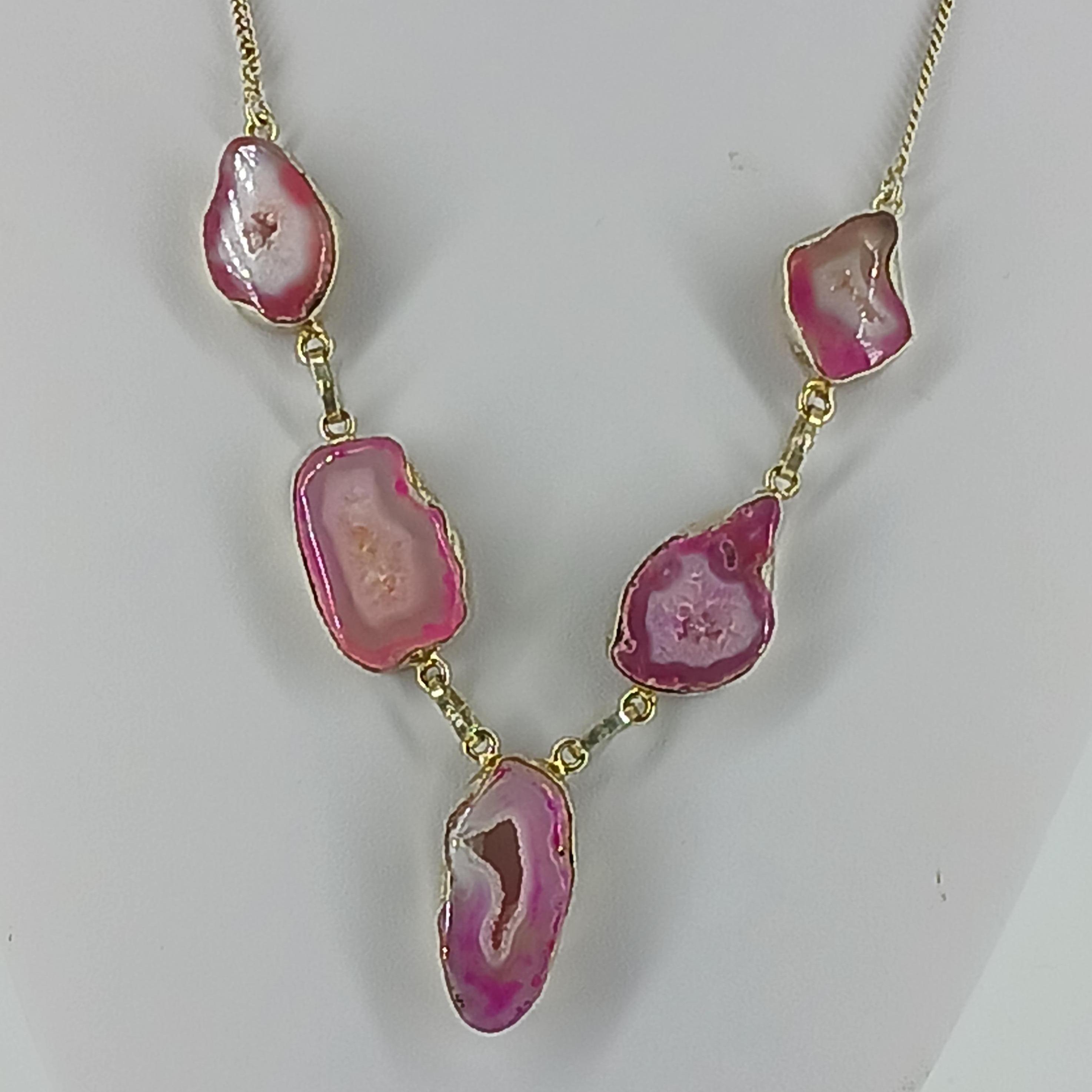 Christmas Special - Pink Geodes and Sterling Silver Necklace