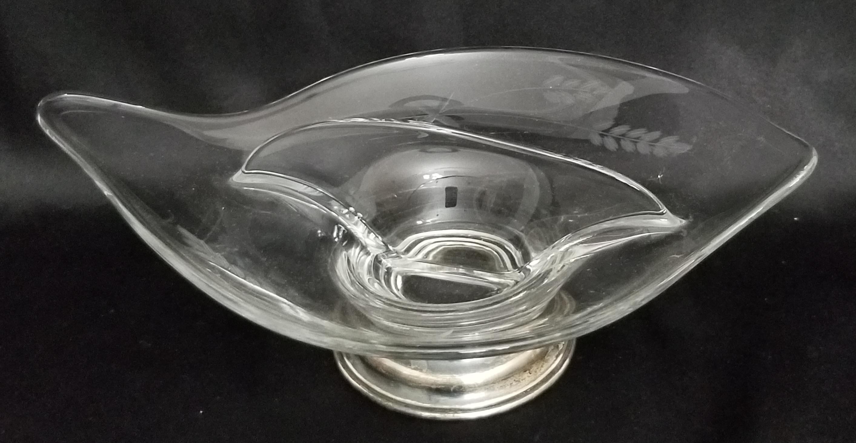 Vintage Mid Century Divided Cut Crystal & Sterling Serving Dish