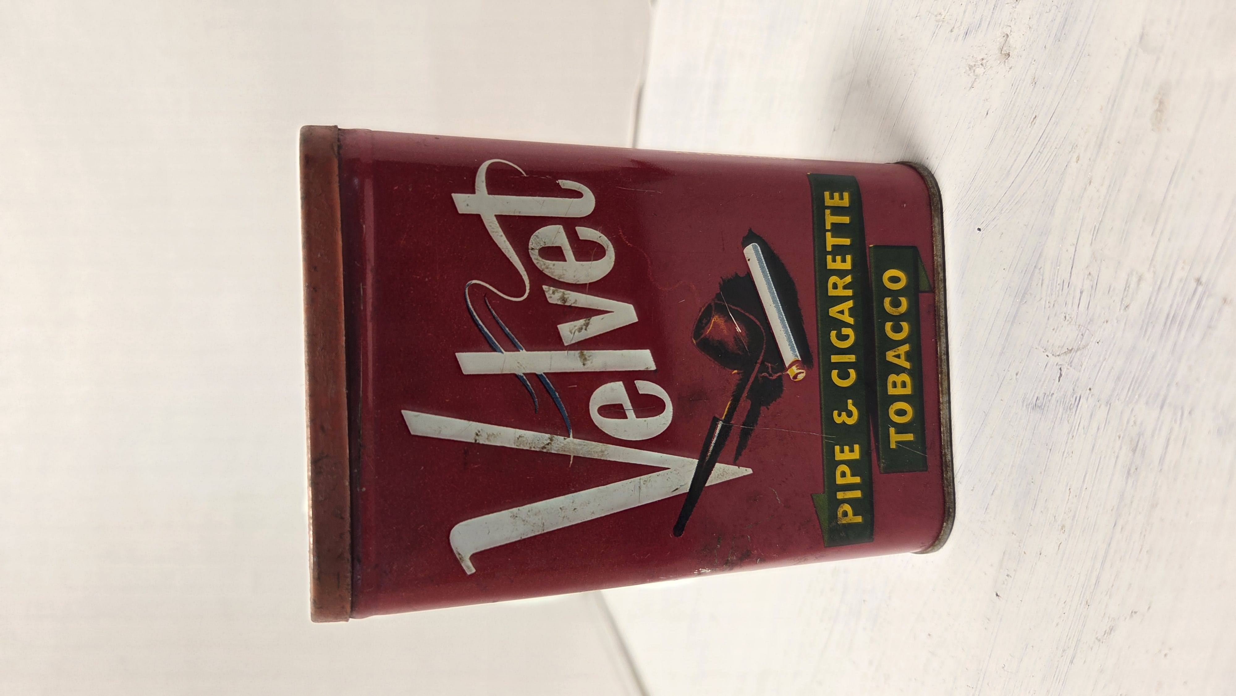 Vintage Velvet Pipe and Cigarette Tobacco Vintage Pocket Tin Red Flip Lid