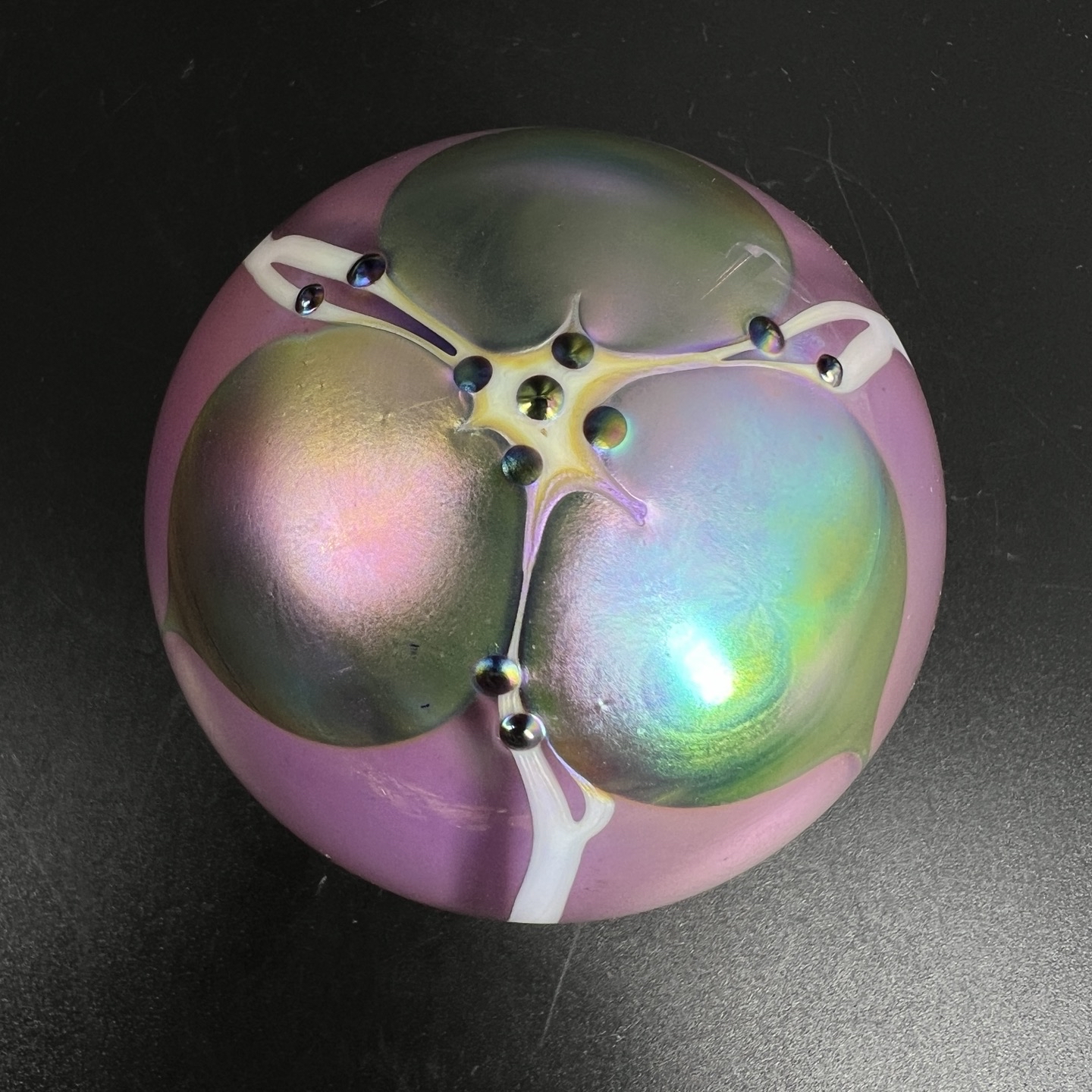 Lavender Iridescent Art Glass Abelman Purple Paperweight