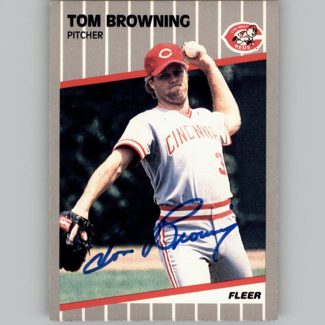 Tom Browning Signed Cincinnati Reds 1989 Fleer Baseball Card #153