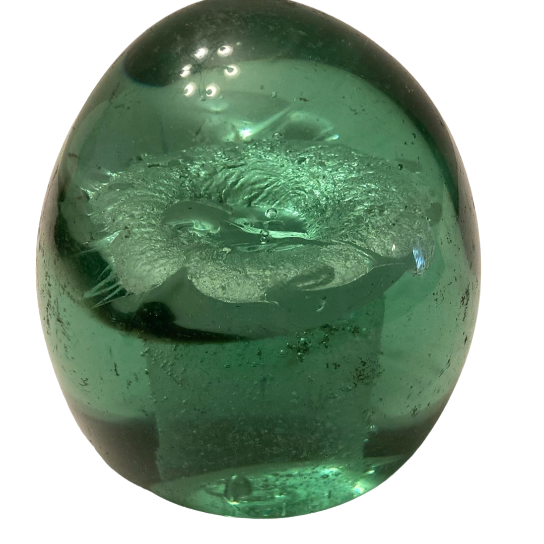 Green Paperweight With Flower Inside