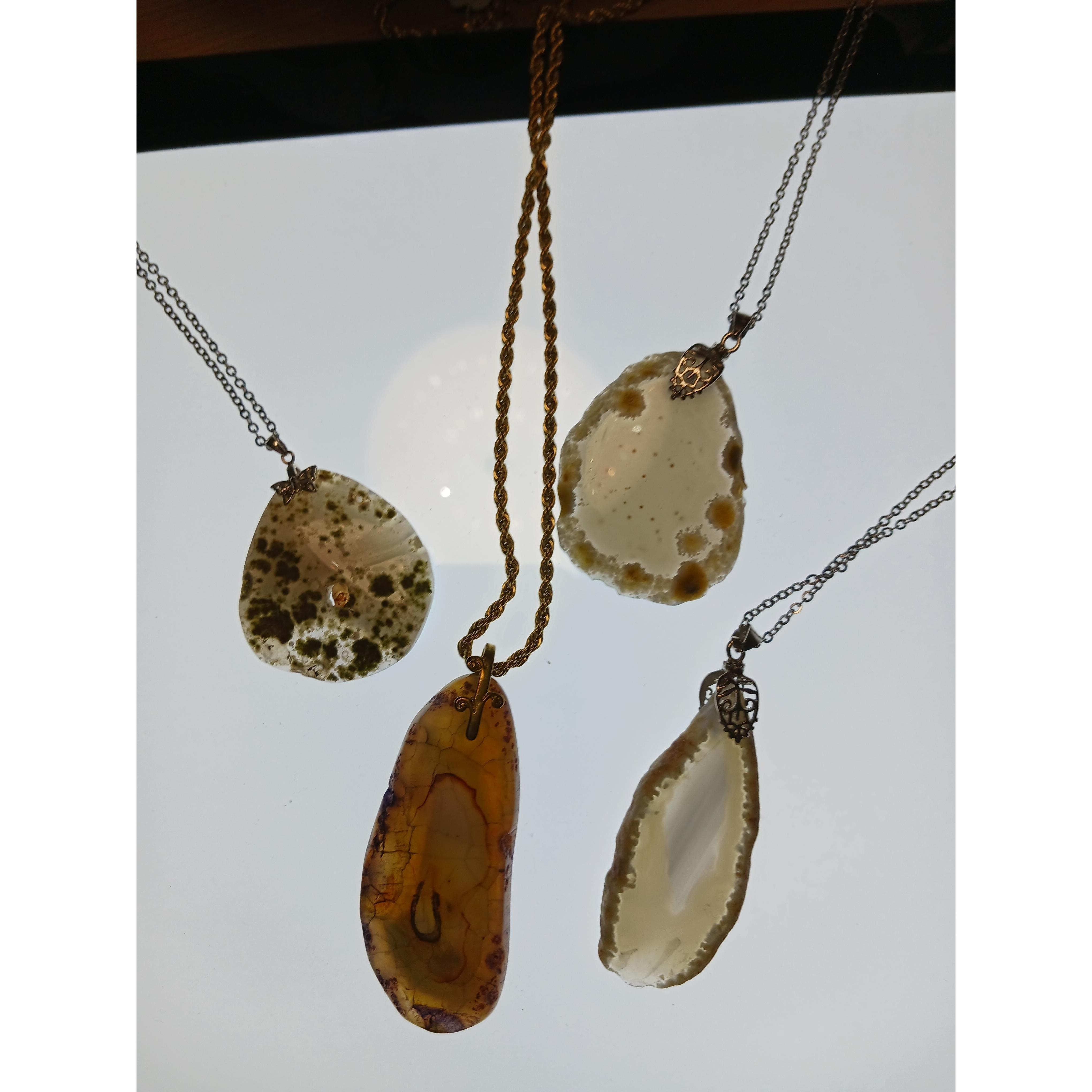 4 Gemstone Natural Form Sliced Necklaces
