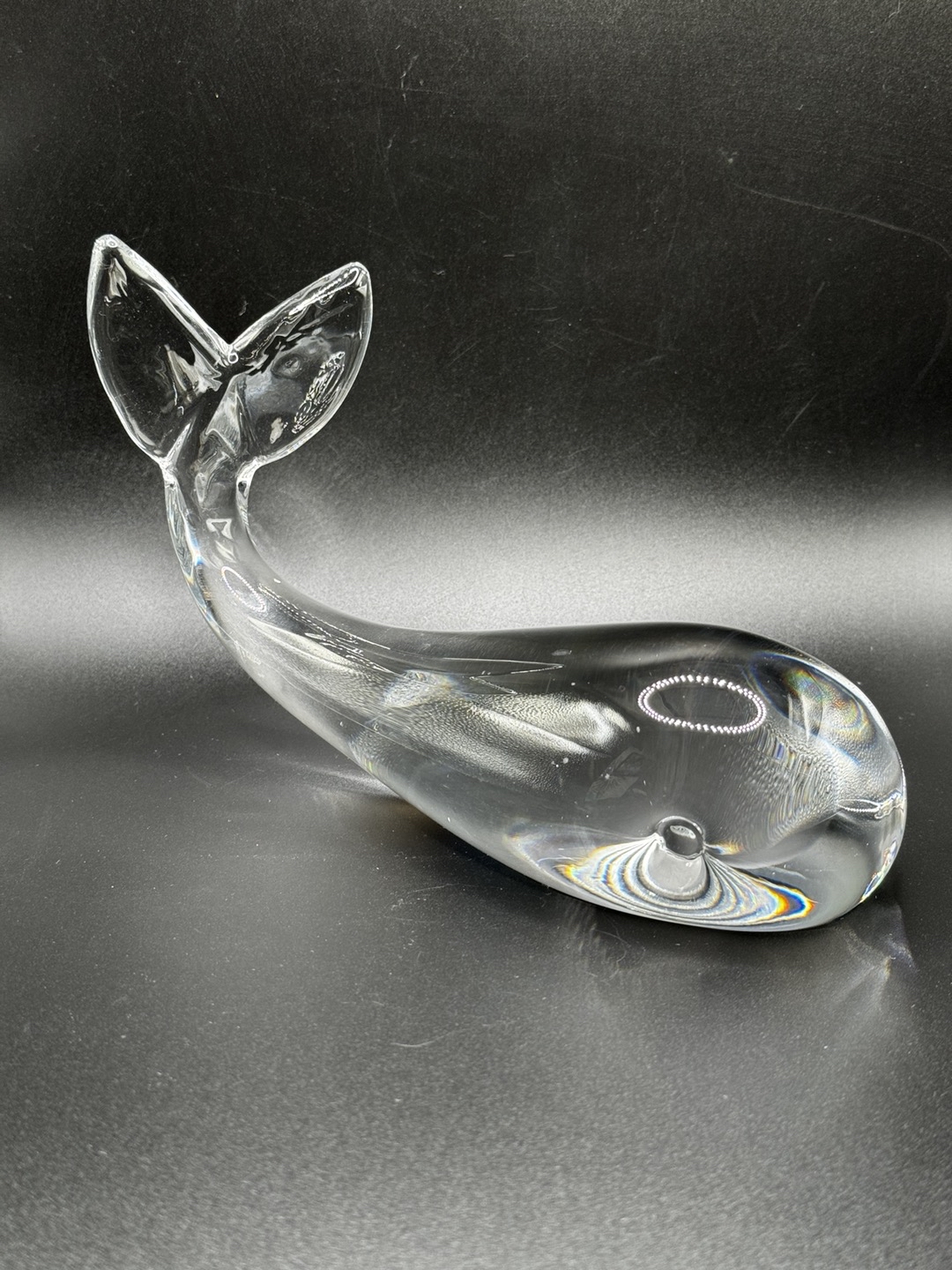 022 Clear Whale Paperweight Polished Bottom 8 X 5 1/2"