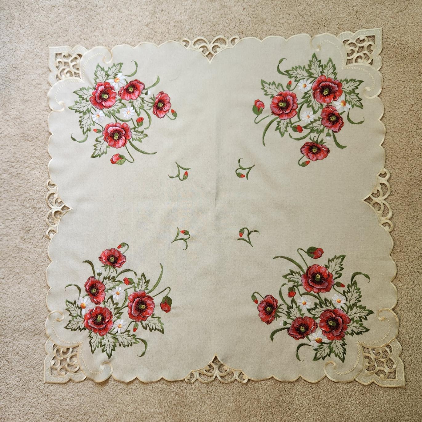 Embroidered Cut Work Tablecloth by Rolande du Dreuilh French 33" Square ...