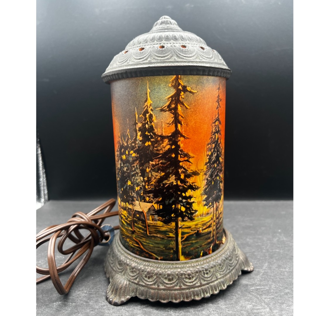 #401A Antique Cast Iron And Glass Scene In Action Lamp Co. Chicago IL Does Not Have Inner Motion ...