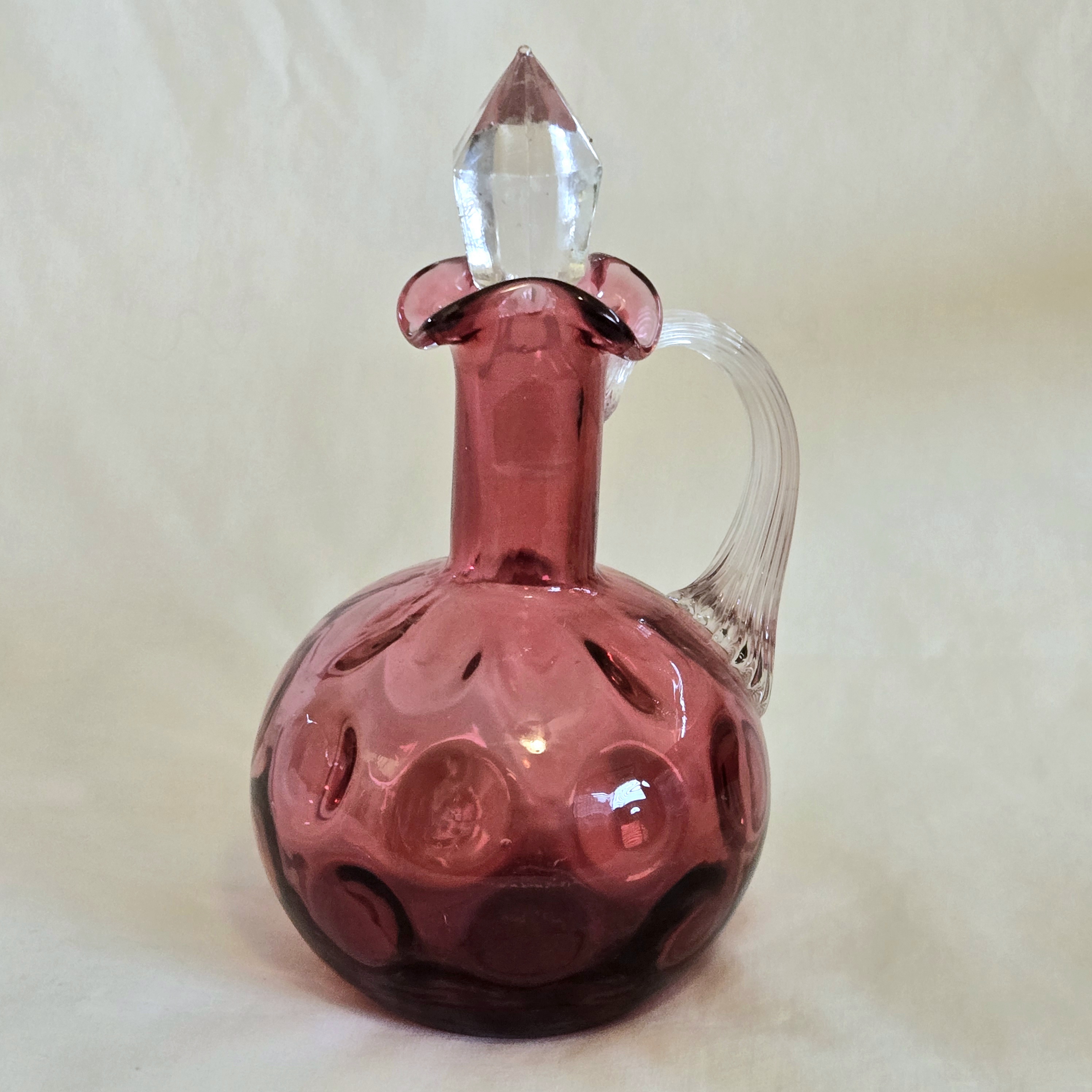 Fenton Cranberry Coin Spot Dot Optic Thumbprint Cruet 6½" with Clear ...