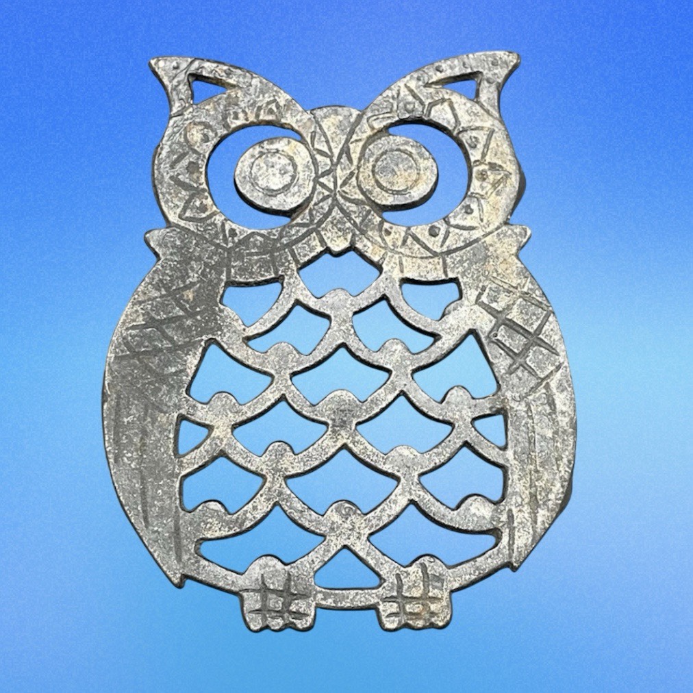 Small Metal Owl Bird Trivet Coaster Footed Potholder Vintage Kitchen