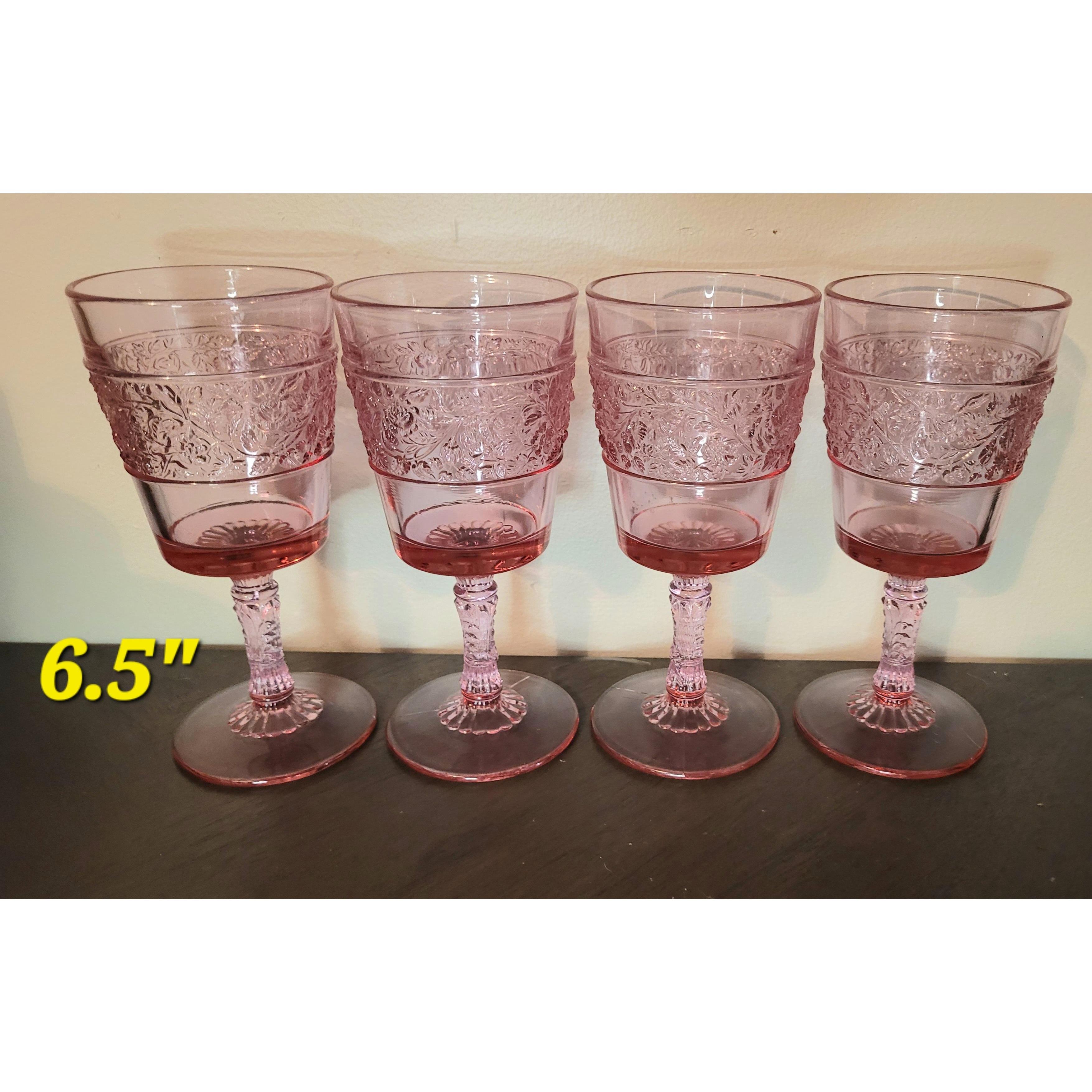 Set Of 4Fenton Pink Selenium Floral Banded Goblets Drinkware Glasses