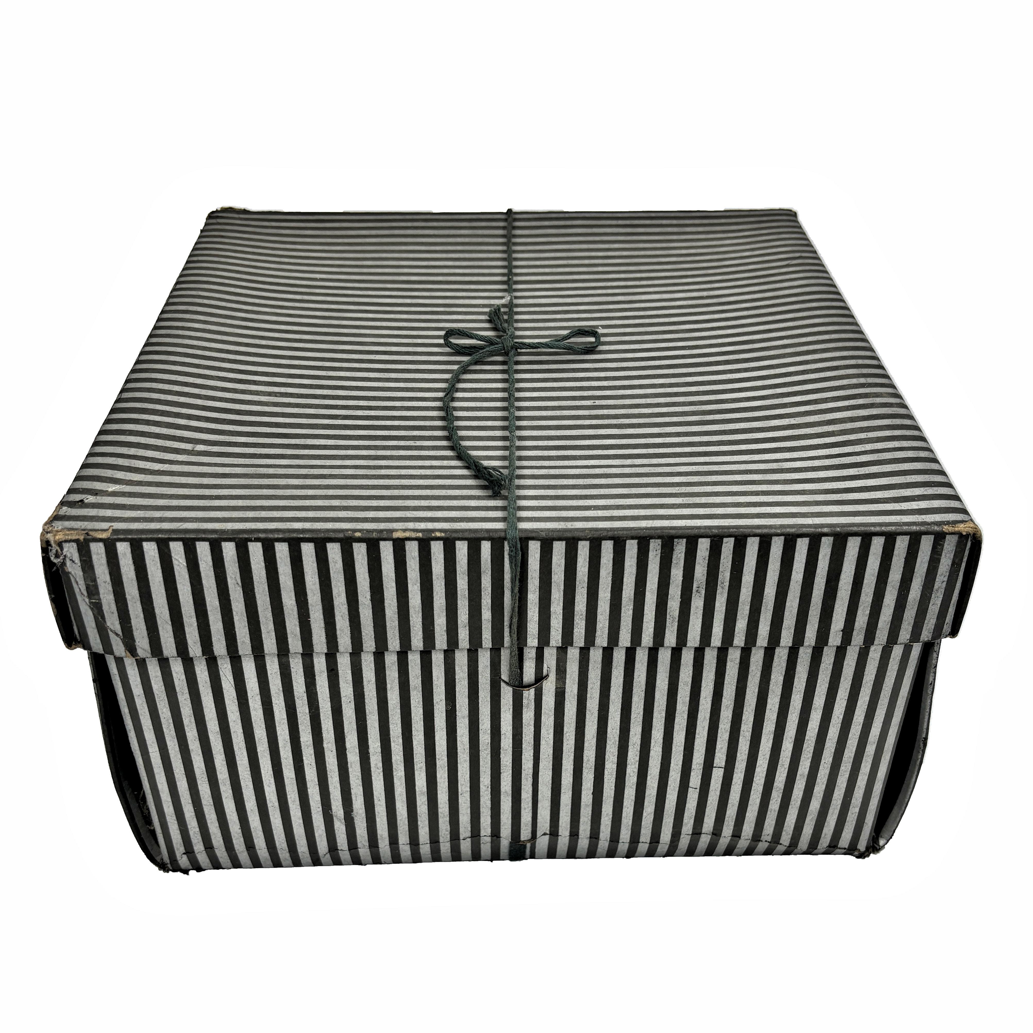 1950s Square Stripe Hat Box Vintage Black Silver Mid Century Modern ...