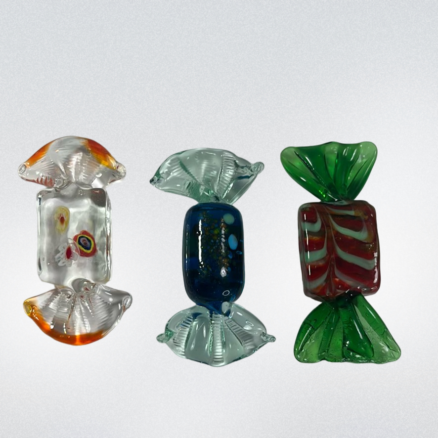 0002. Three Art Glass Candies