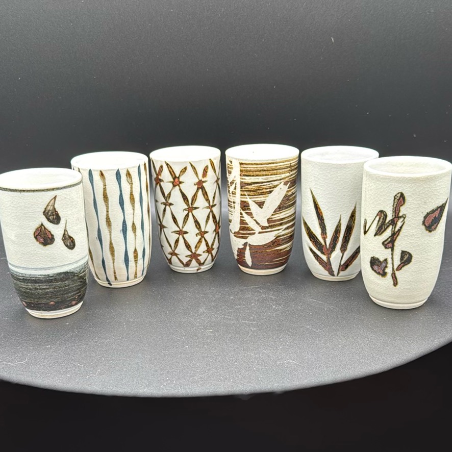 Vintage OMC Japanese Handpainted Pottery Tea/sake Cups
