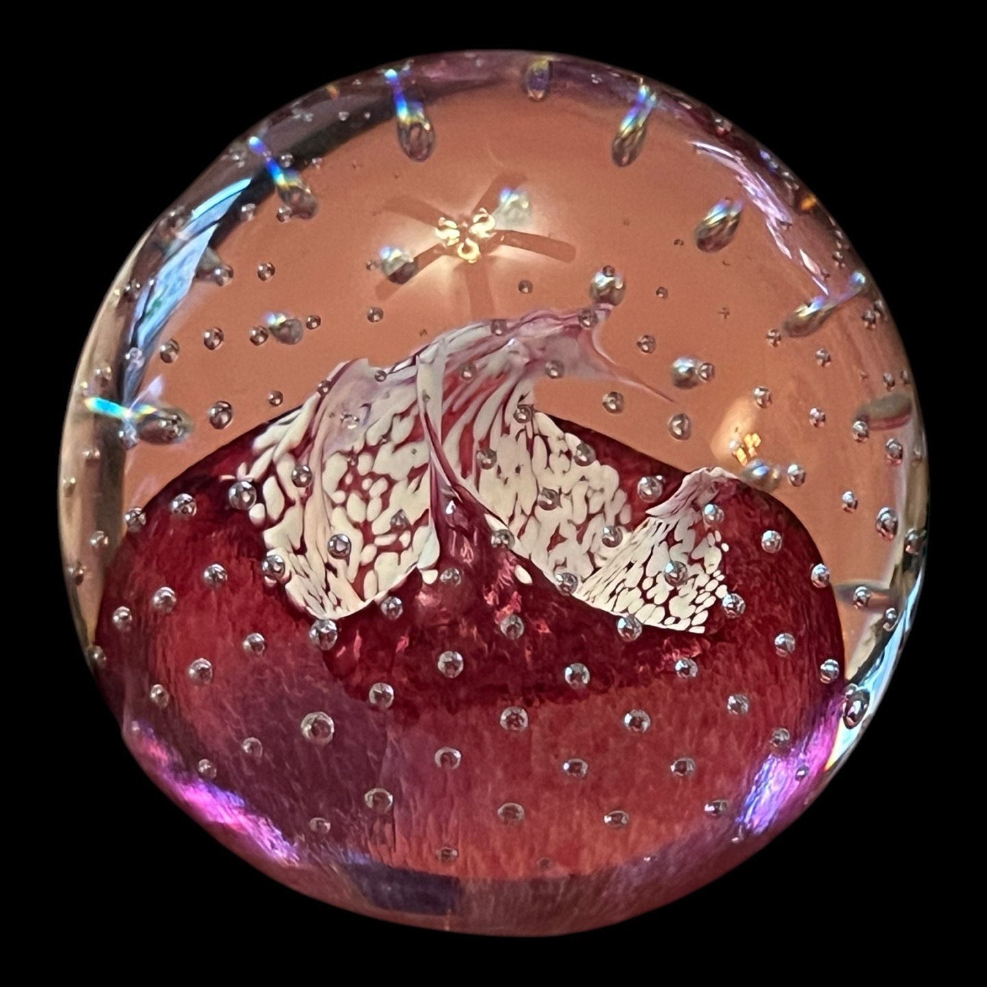 Caithness Pink Cauldron Glass Paperweight 3”