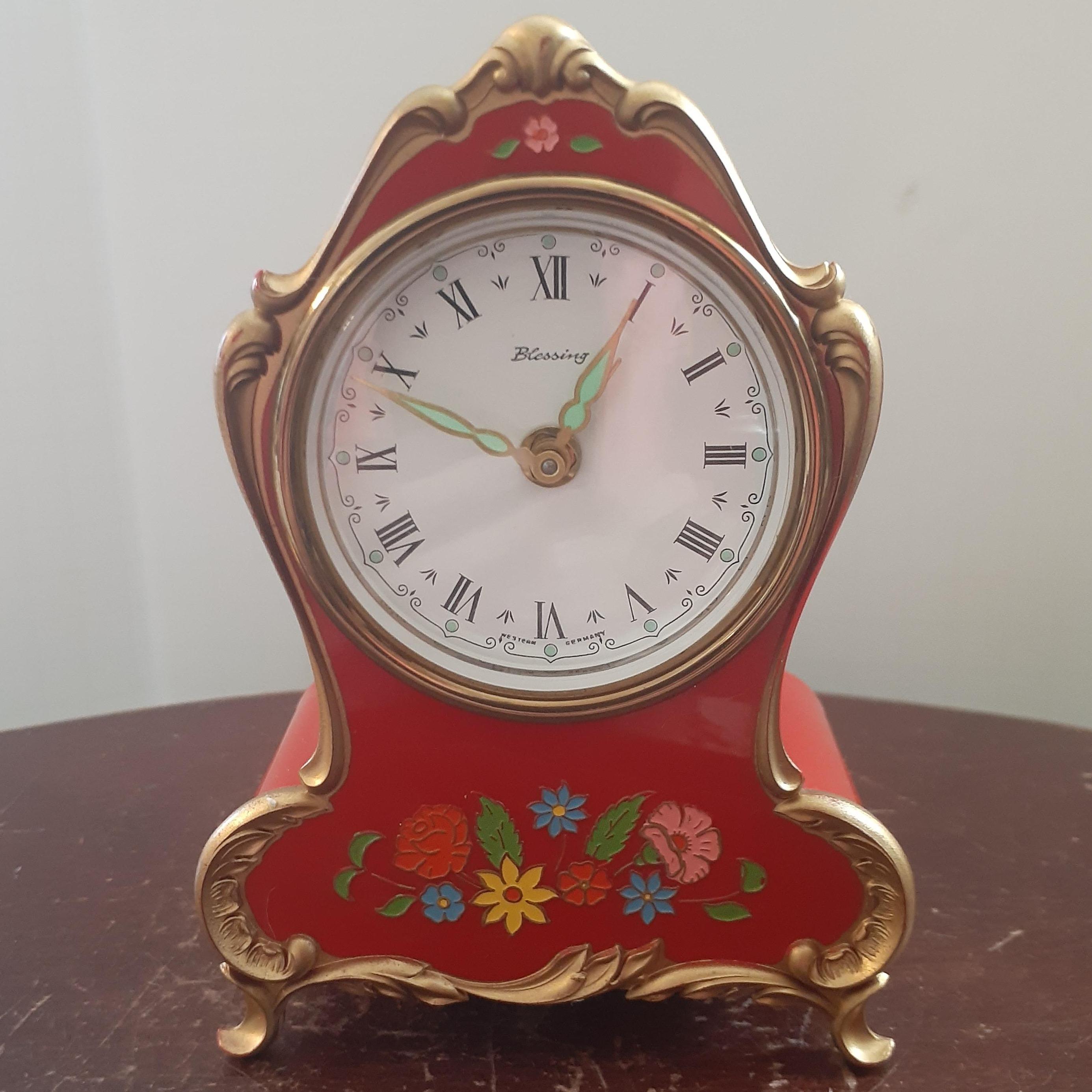 Red German Floral Desk Alarm Clock